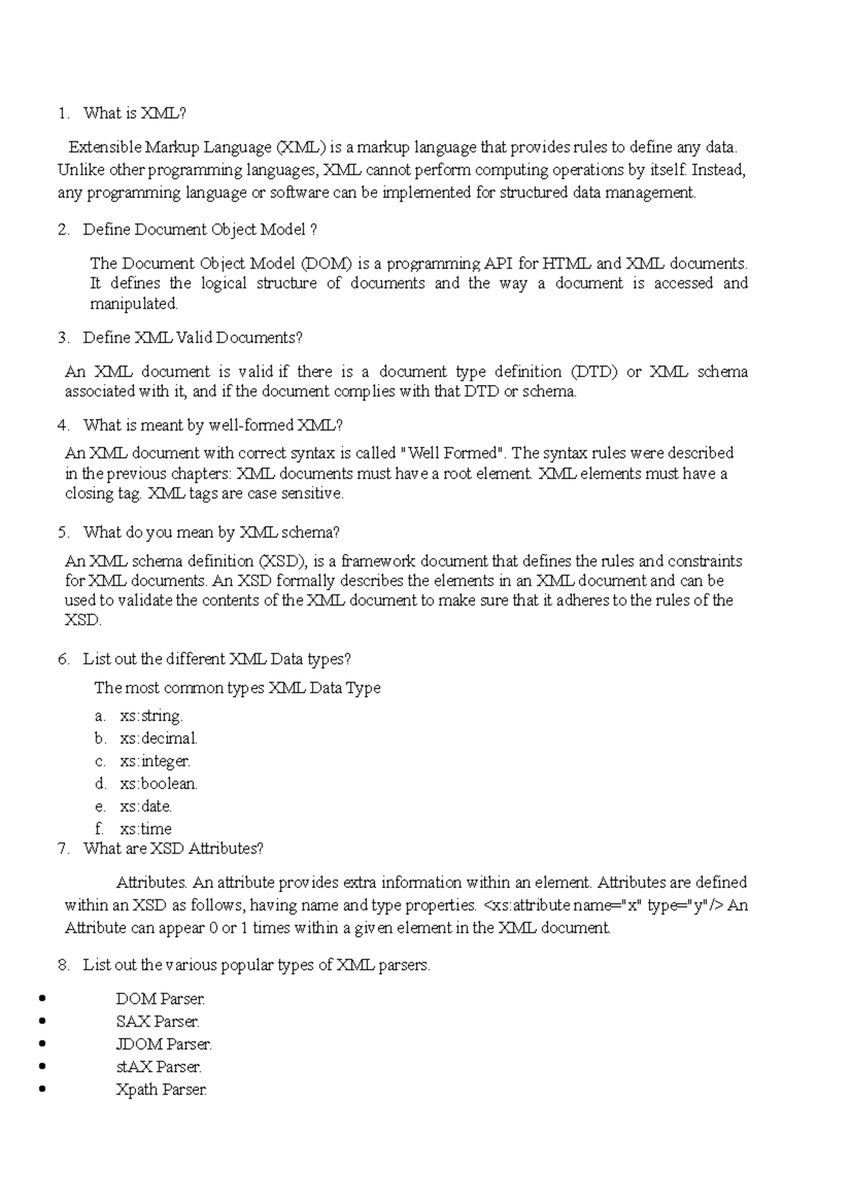 1st Unit Qn Bank - What is XML? Extensible Markup Language (XML) is a markup language that ...