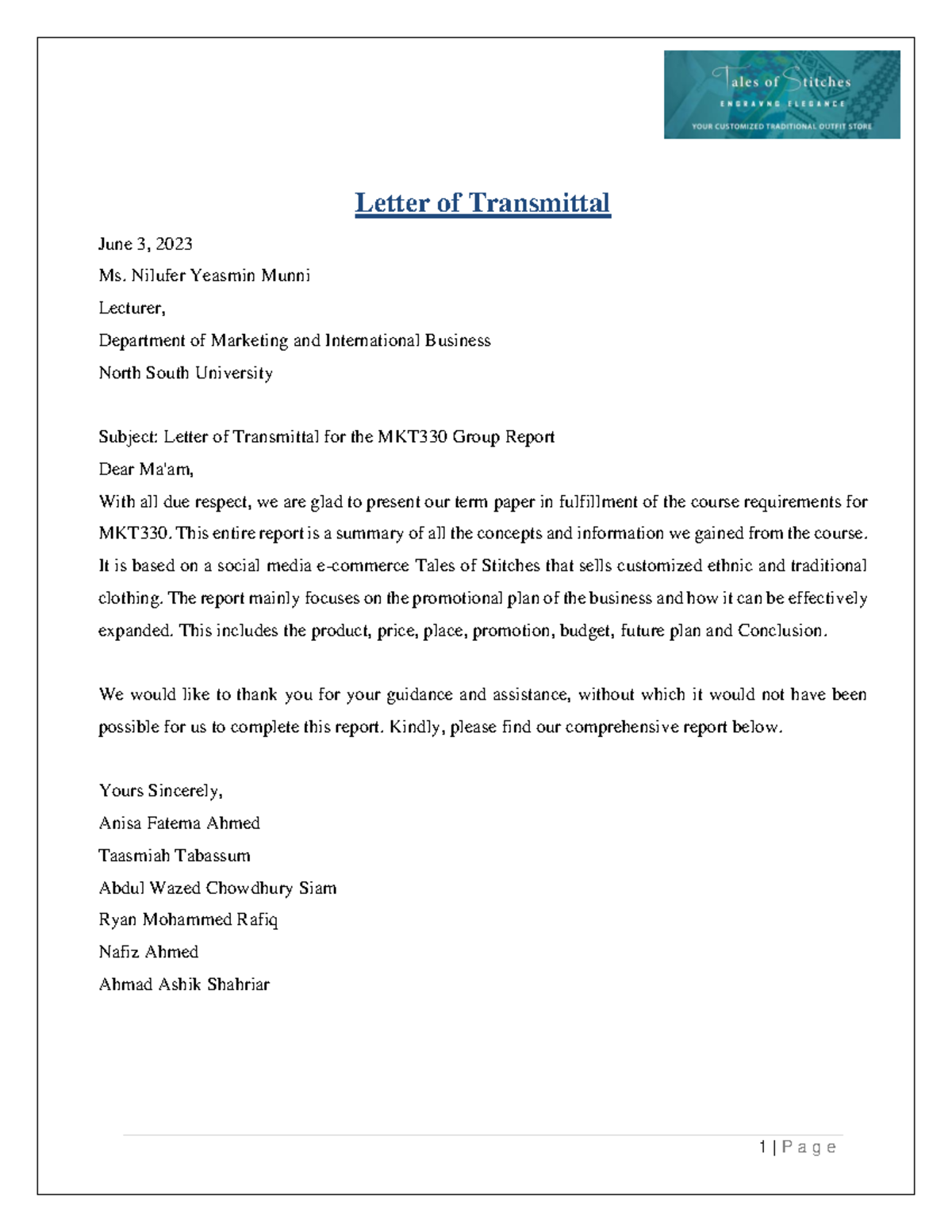 MKT330-TOS - B2B-performance-table - Letter of Transmittal June 3, 2023 ...