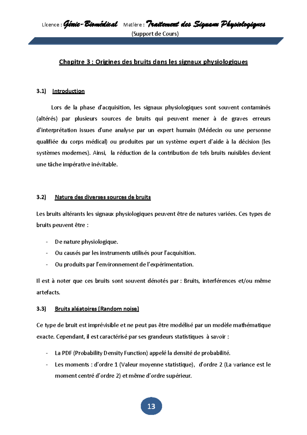 L3 lgb s6 chapitre 3 tsp - (Support de Cours) Chapitre 3 : Origines des bruits dans les signaux ...