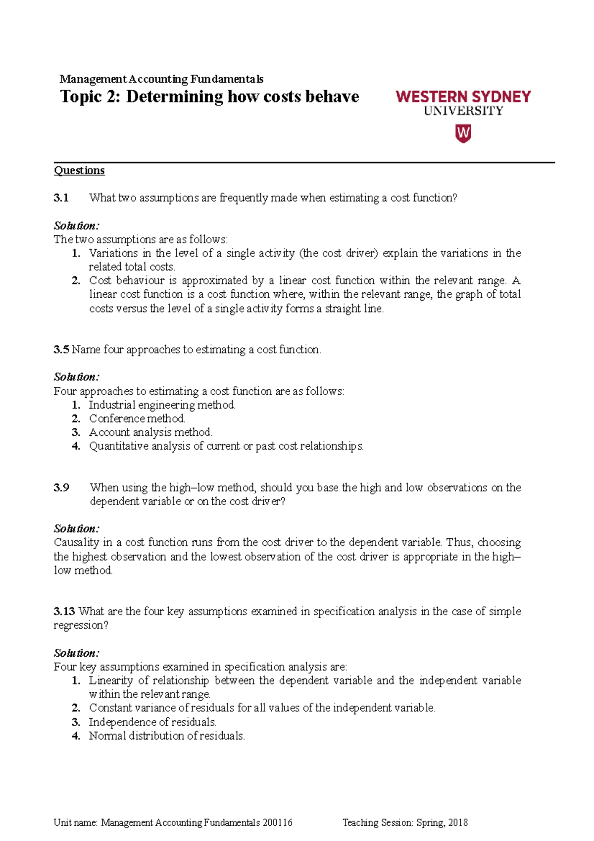 Week 2 Tutorial Questions - Management Accounting Fundamentals Topic 2 ...