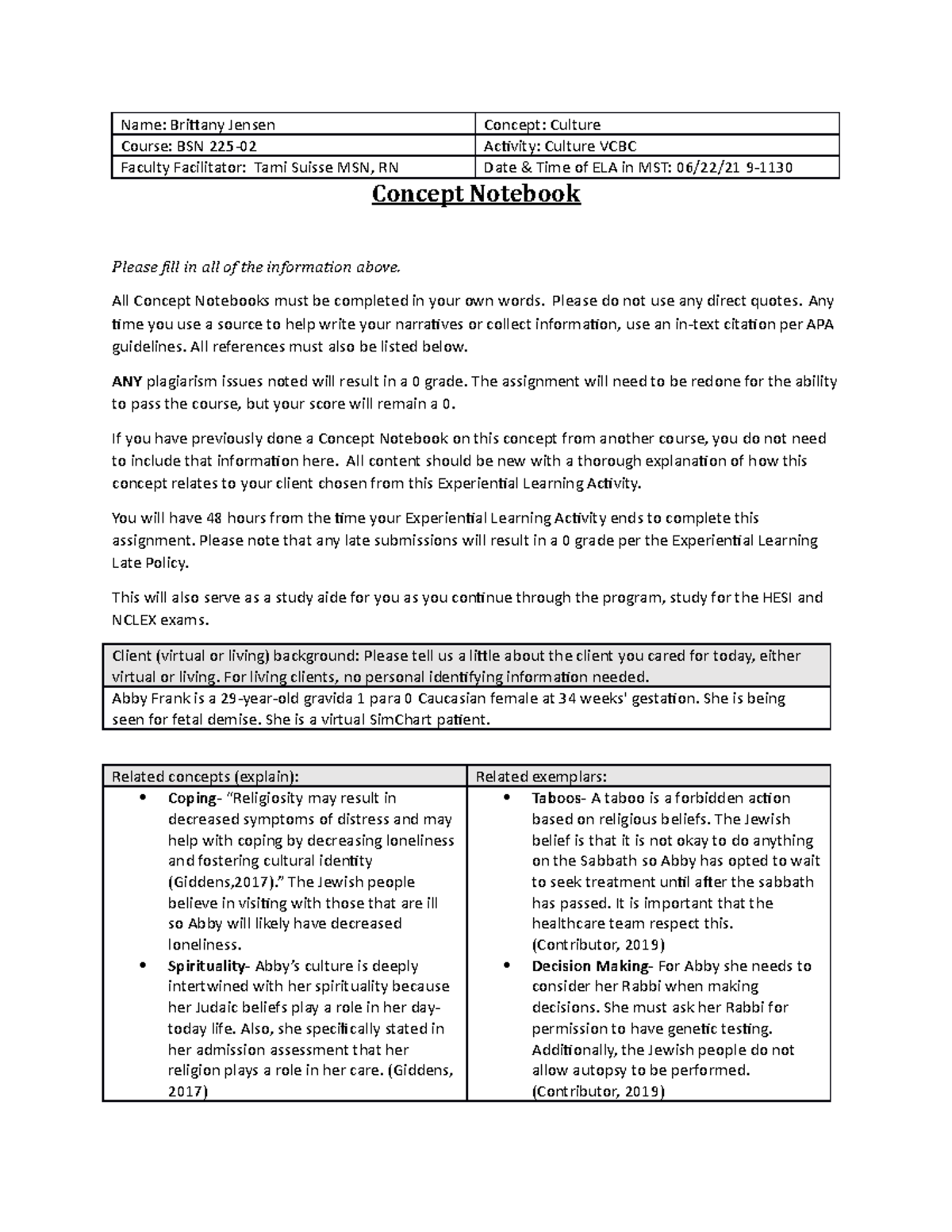 Culture Concept notebook - Name: Brittany Jensen Concept: Culture ...