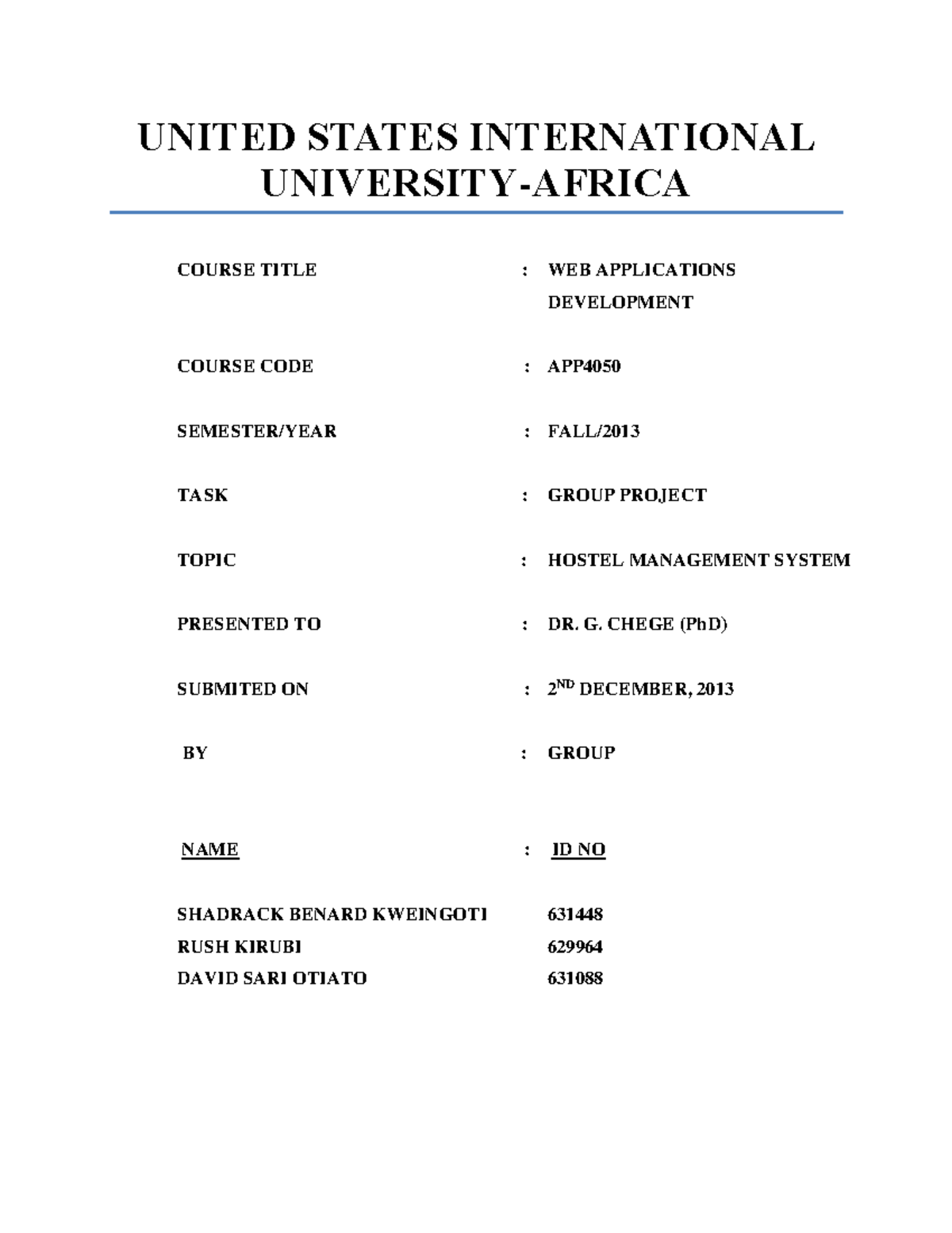Hostel Management System - UNITED STATES INTERNATIONAL UNIVERSITY ...