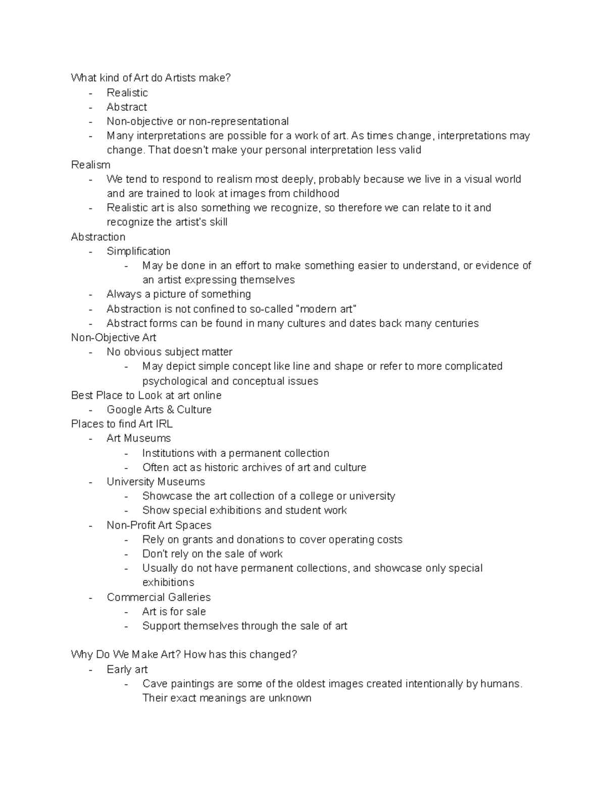 Art and Artists Notes - What kind of Art do Artists make? - Realistic ...