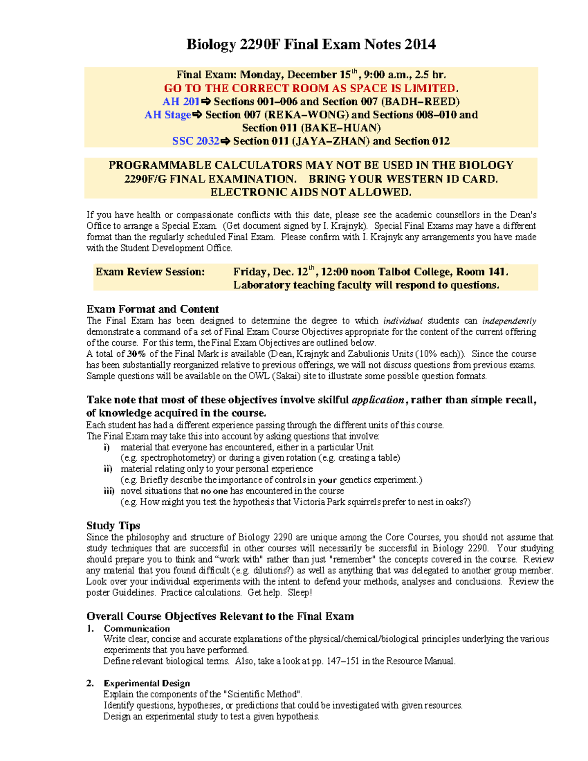 2290 Review+Sheet - Review+Sheet - Biology 2290F Final Exam Notes 2014 ...