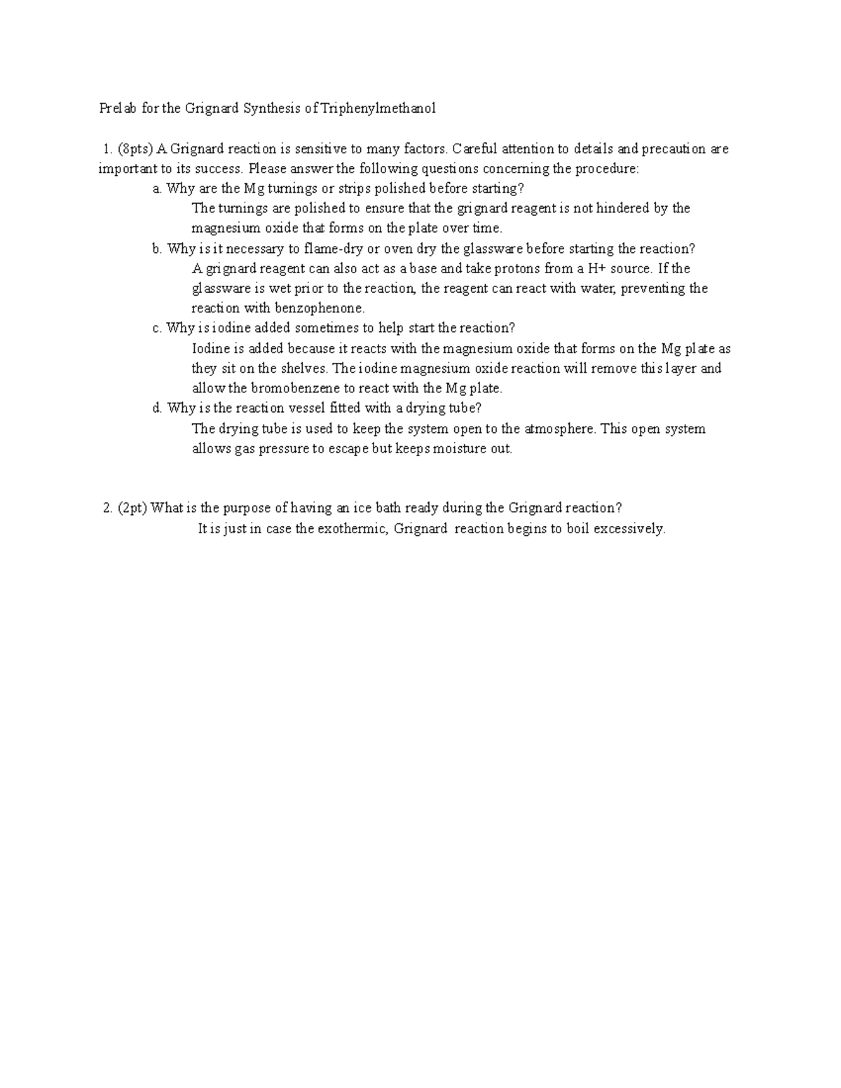 Chem 344 lab 6 prelab - chem 344 lab experiment - Prelab for the Grignard Synthesis of - Studocu
