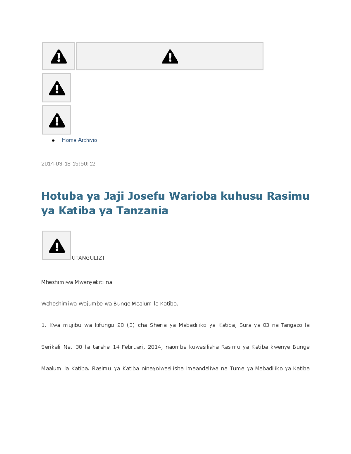 Rasimu YA Warioba 060544 - Home Archivio 2014-03-18 15:50: Hotuba ya ...