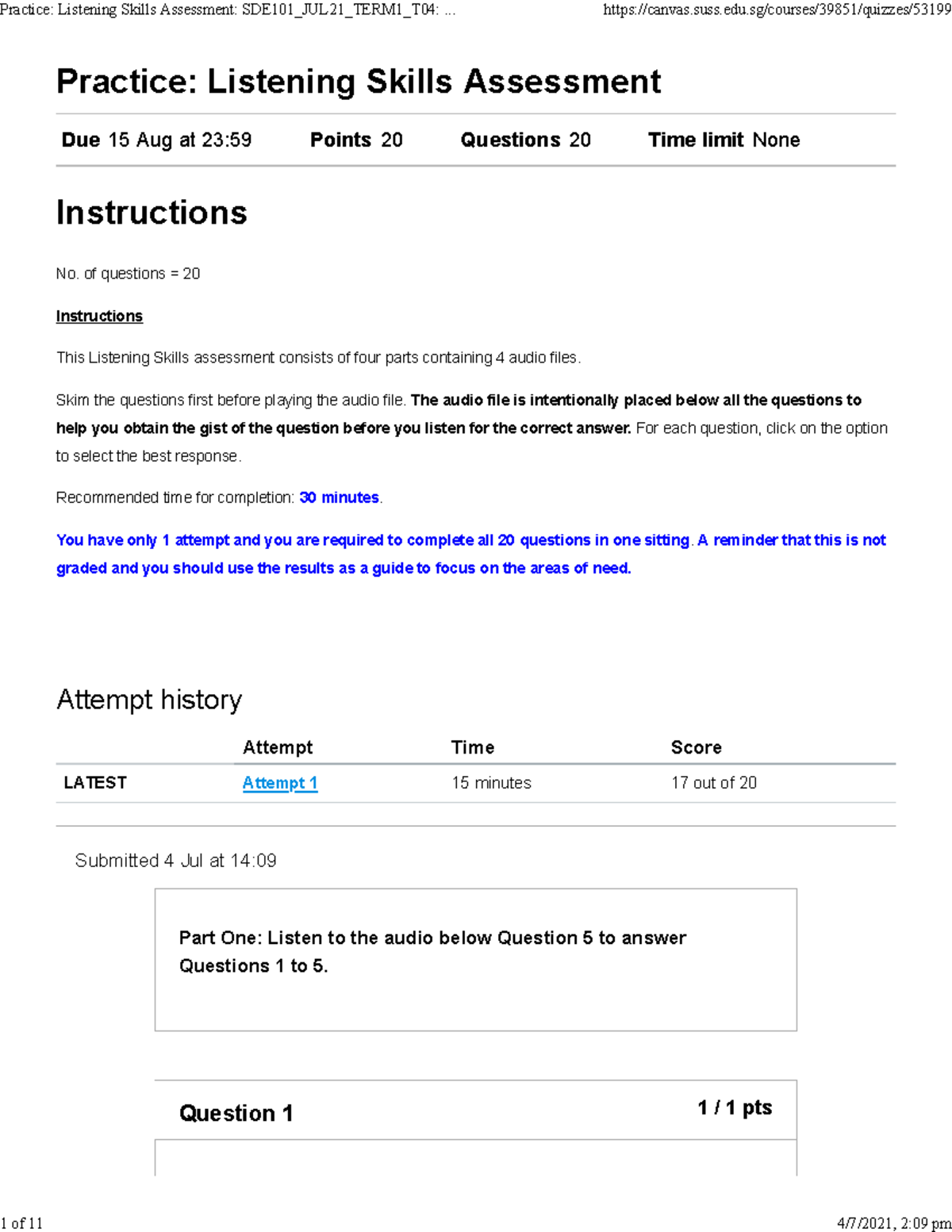 English quiz 3 - Practice: Listening Skills Assessment - Practice ...