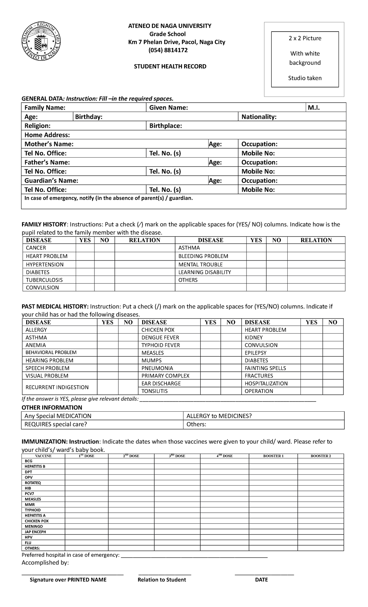 GS medical form 2019 - bcxbvcbcv - ATENEO DE NAGA UNIVERSITY Grade ...