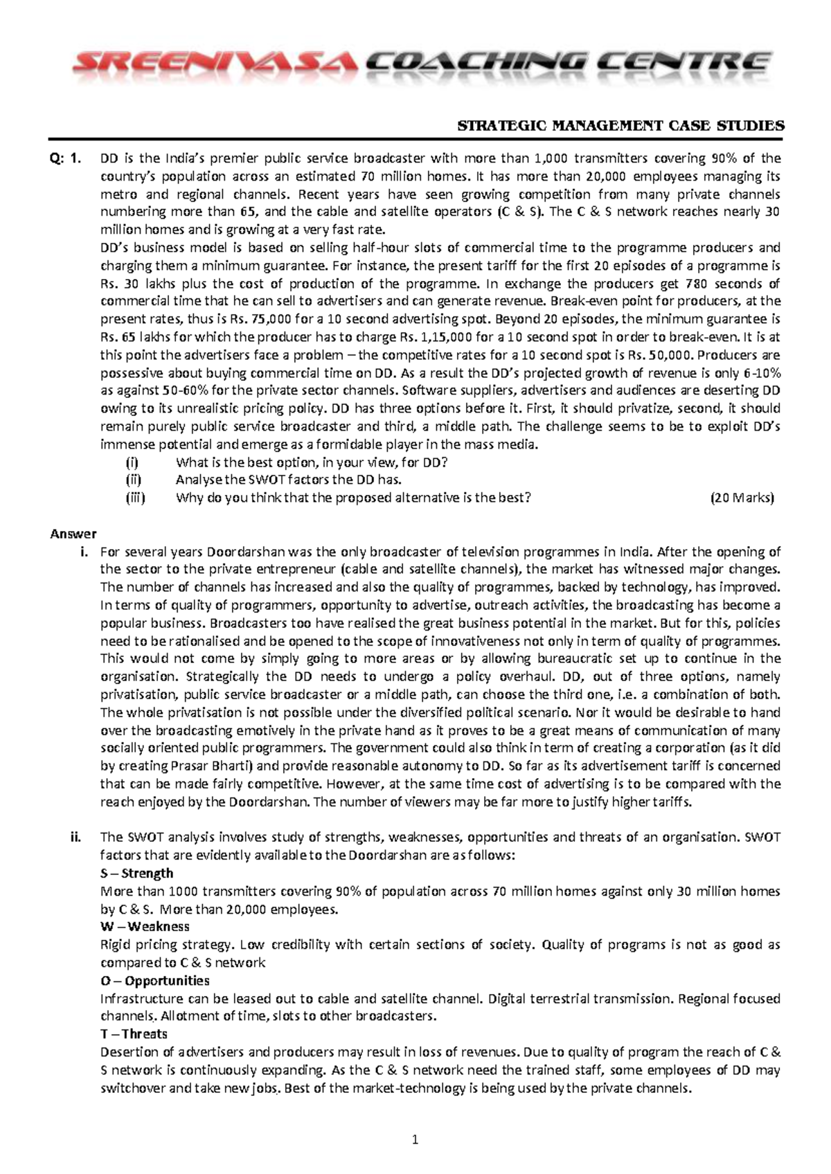 431033771 Strategic management case studies pdf - Q: 1. DD is the India’s premier public service ...