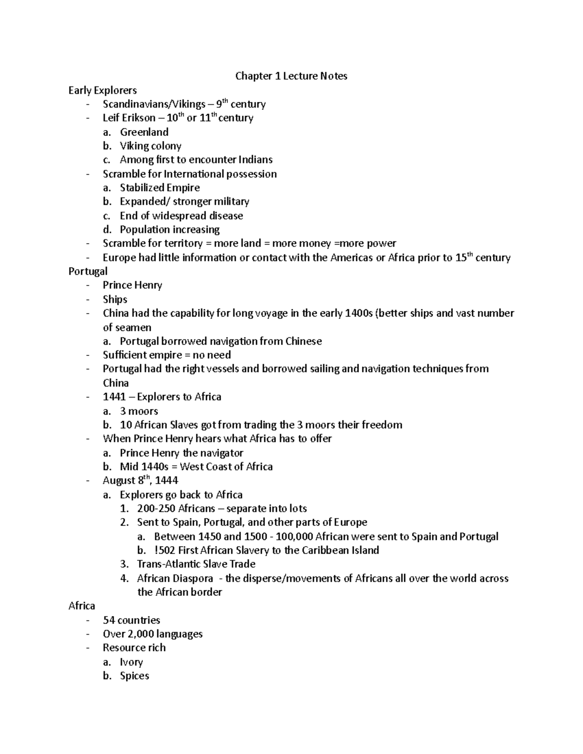Chapter 1 Lecture Notes - Chapter 1 Lecture Notes Early Explorers ...