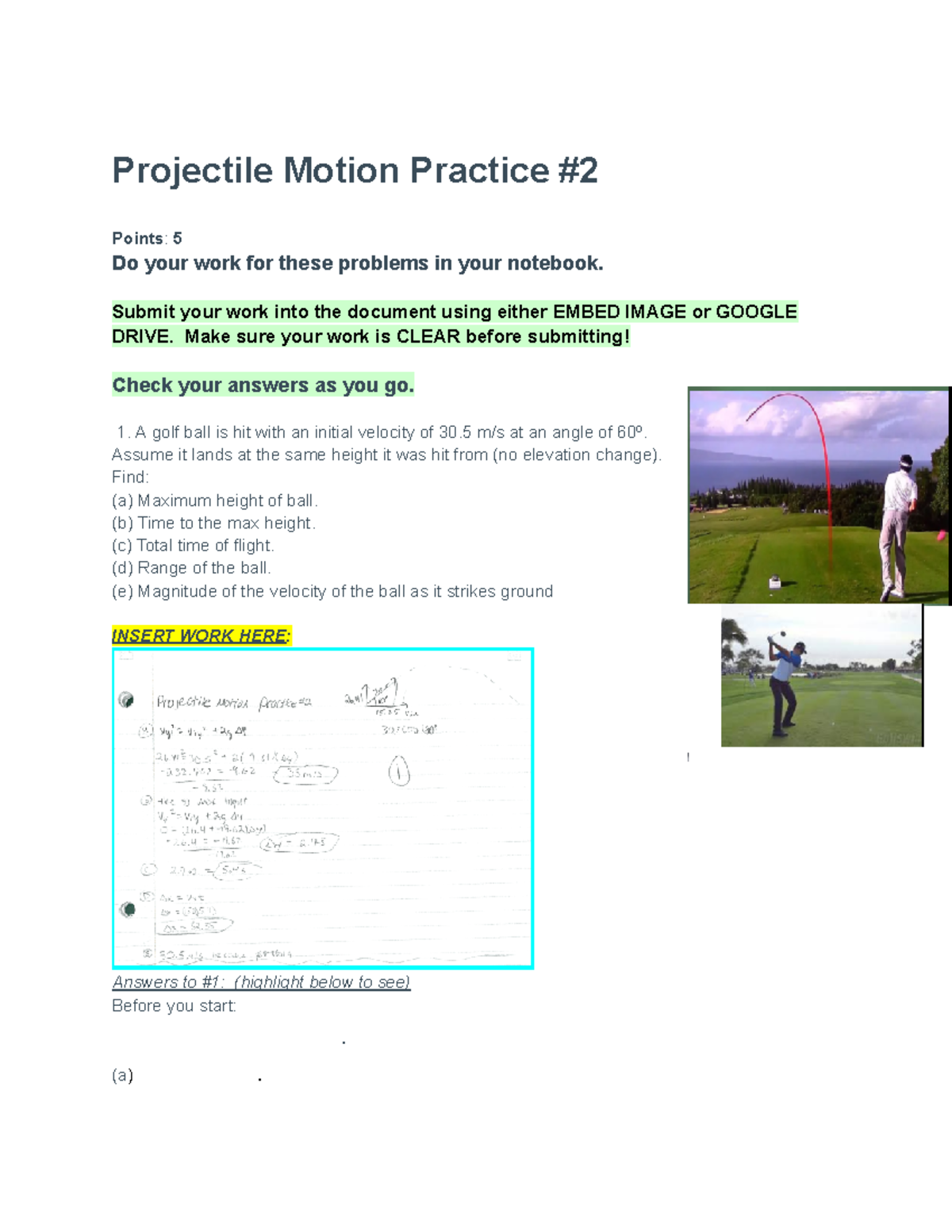 Copy of Physics 541 Projectile Motion Practice #2 - Projectile Motion ...