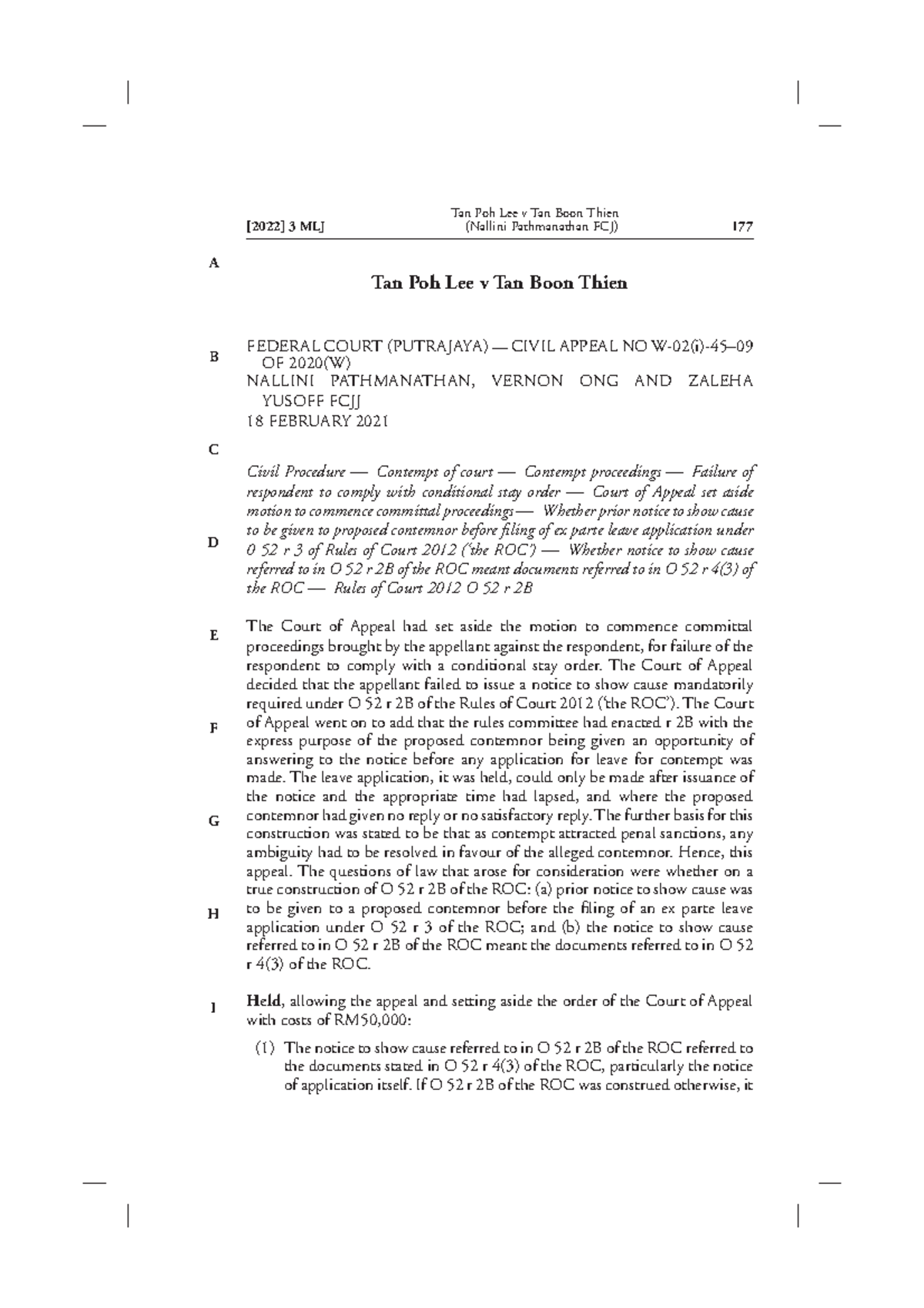 Tan Poh Lee v Tan Boon Thien, [2022] 3 MLJ 177 Attachment 1 - Tan Poh ...