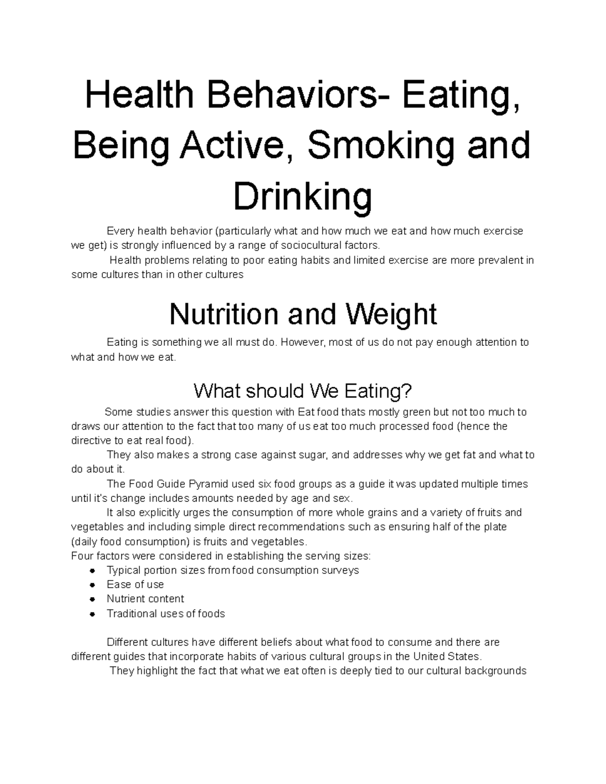 Health Psy Ch 8 Health Behaviors - Health Behaviors- Eating, Being ...