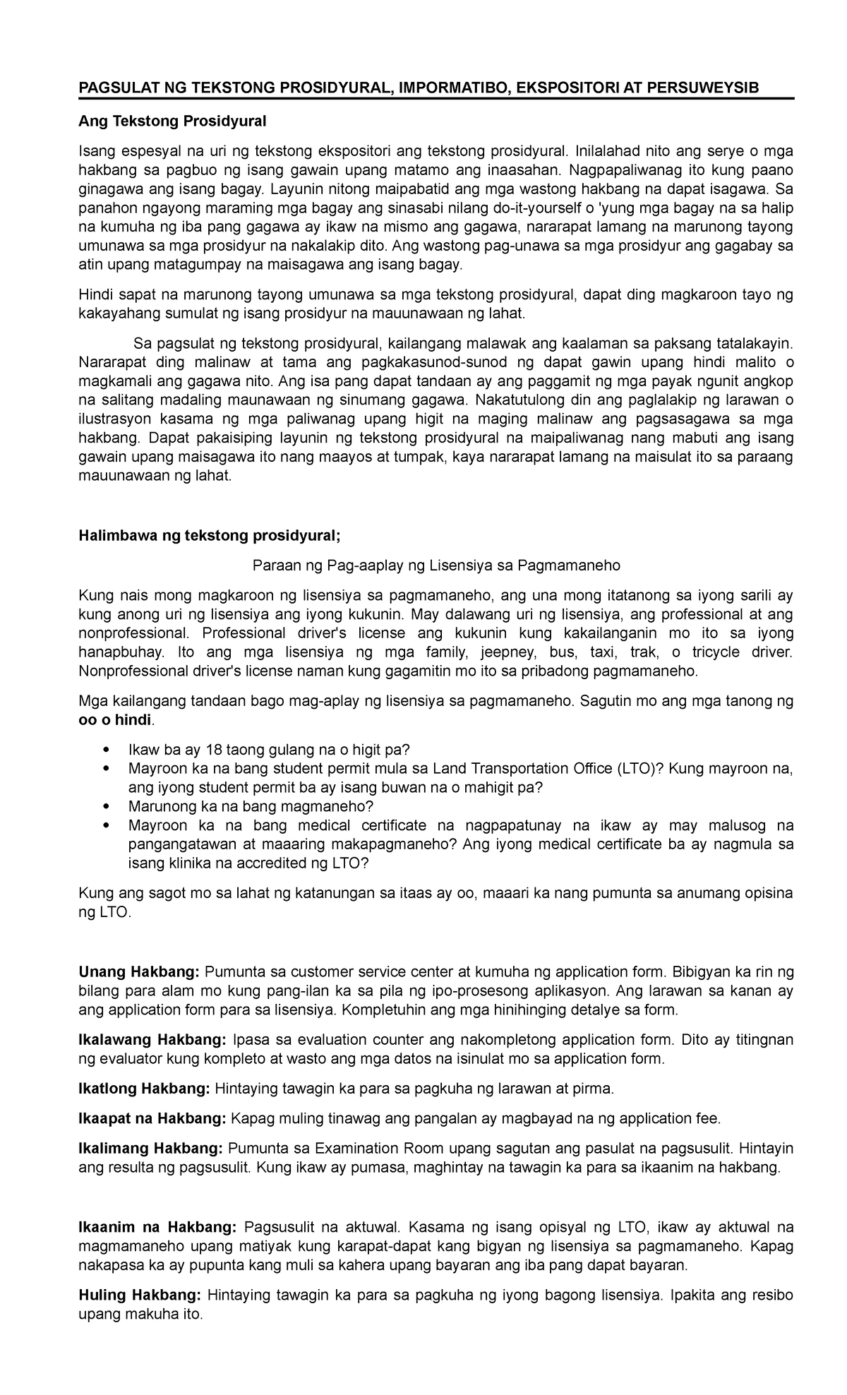 Pagsulat NG Tekstong Prosidyural AT IBA PA - PAGSULAT NG TEKSTONG ...