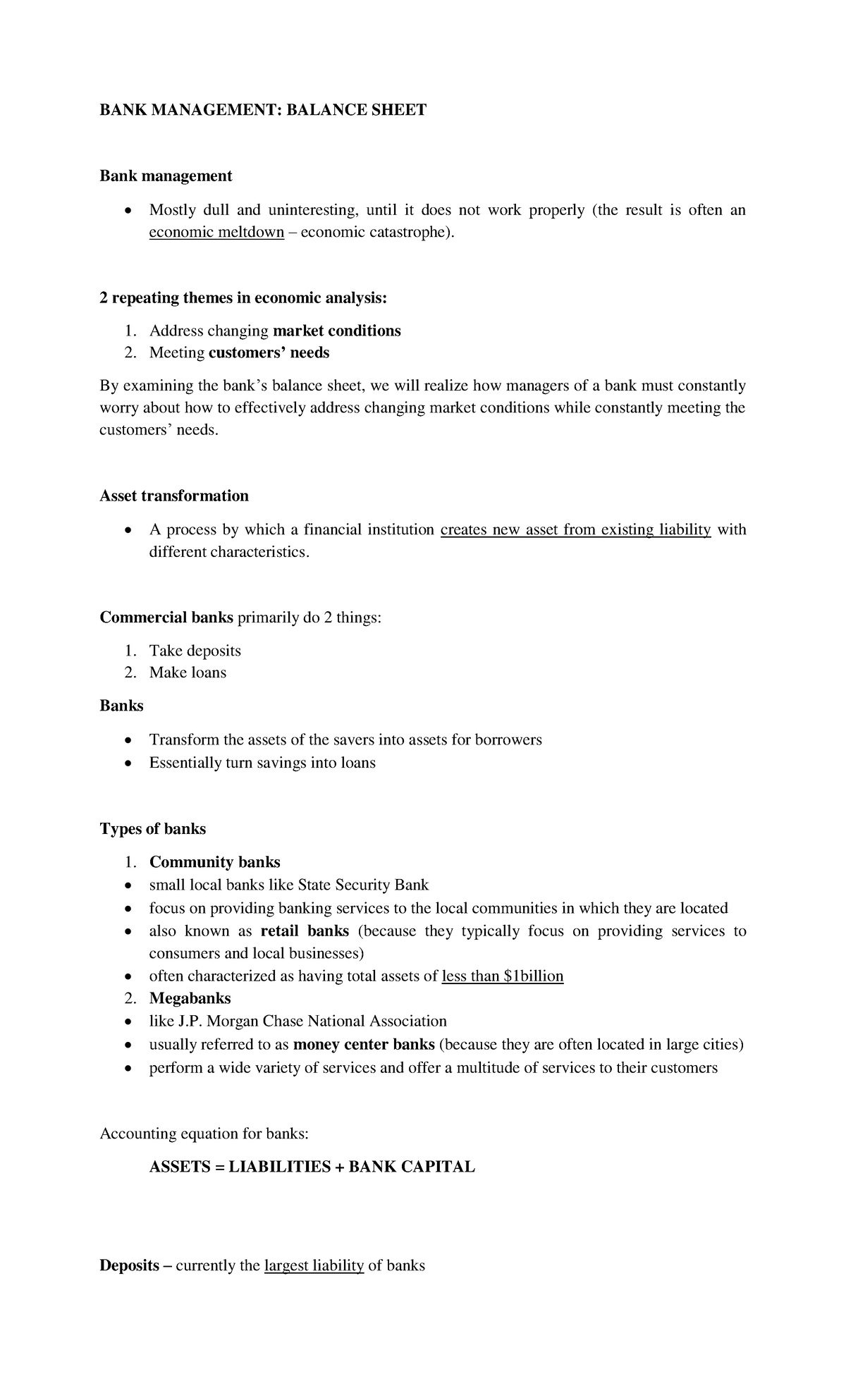 8. BANK Management - BANK MANAGEMENT: BALANCE SHEET Bank management ...