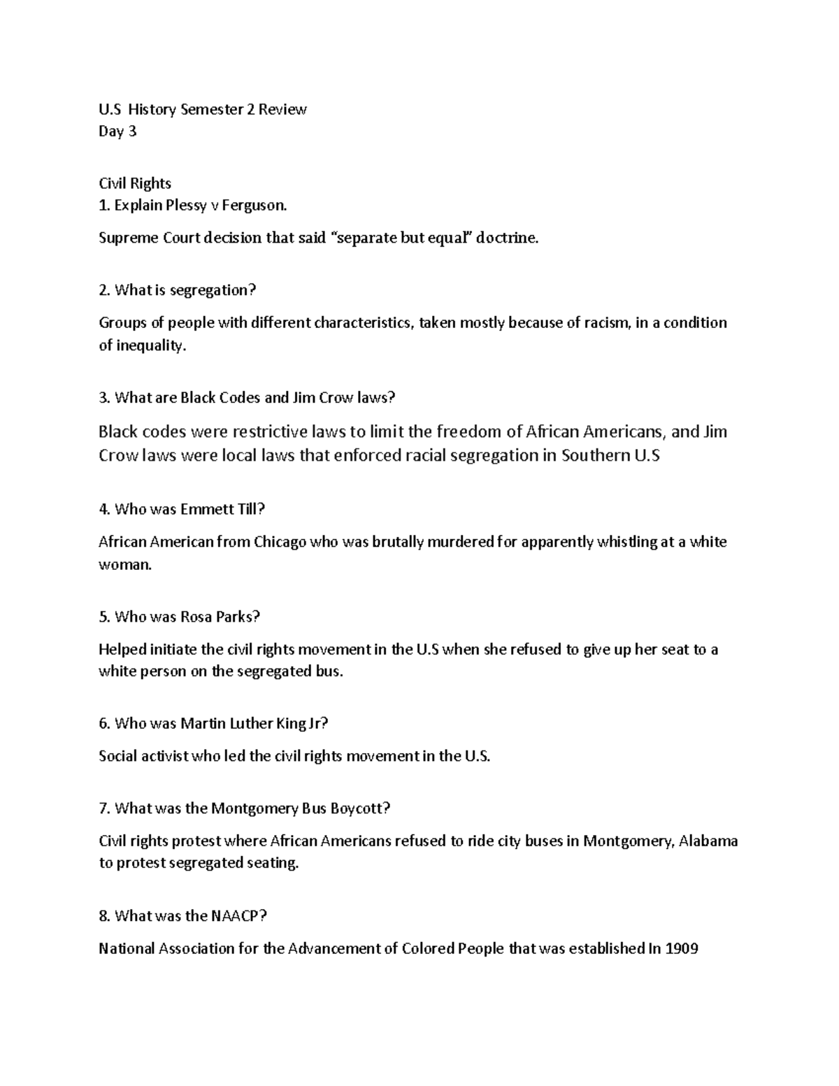 U.S History Semester 2 Review Day 3 - U History Semester 2 Review Day 3 ...