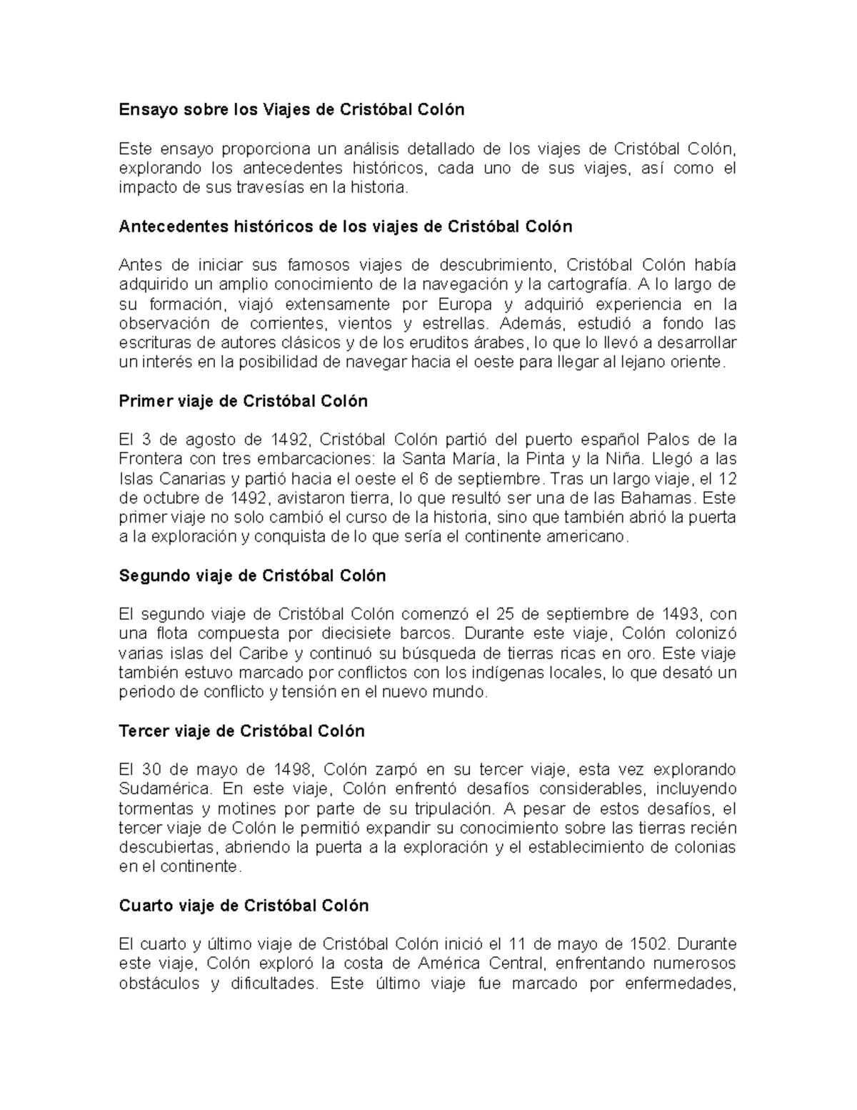 Ensayo sobre los Viajes de Cristóbal Colón - Ensayo sobre los Viajes de ...