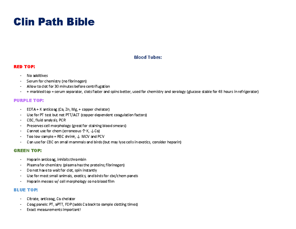 Clinical Pathology practical guide/ bible - Clin Path Bible Blood Tubes ...