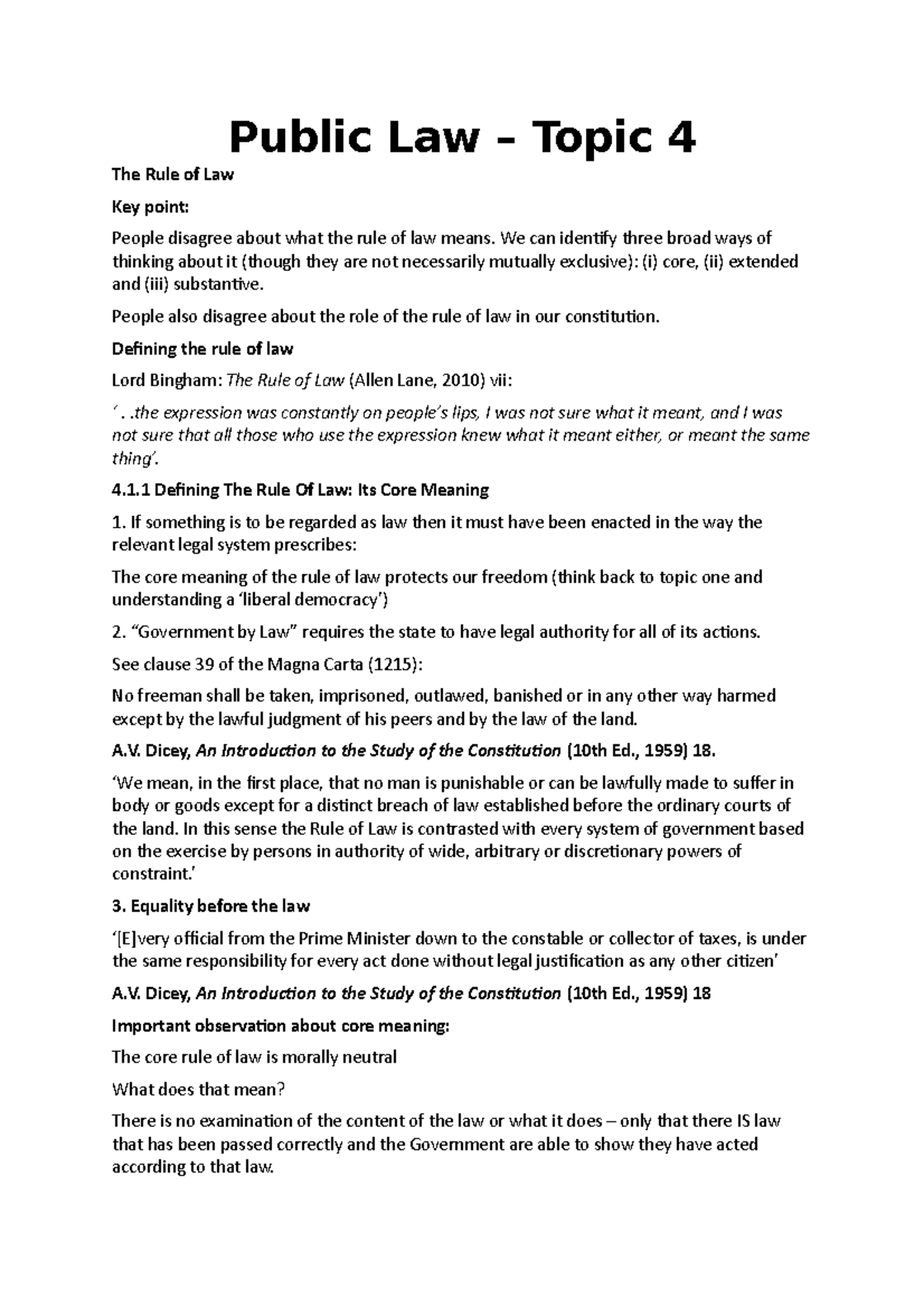 Public Law - week 4 - Rule of law - Public Law – Topic 4 The Rule of ...