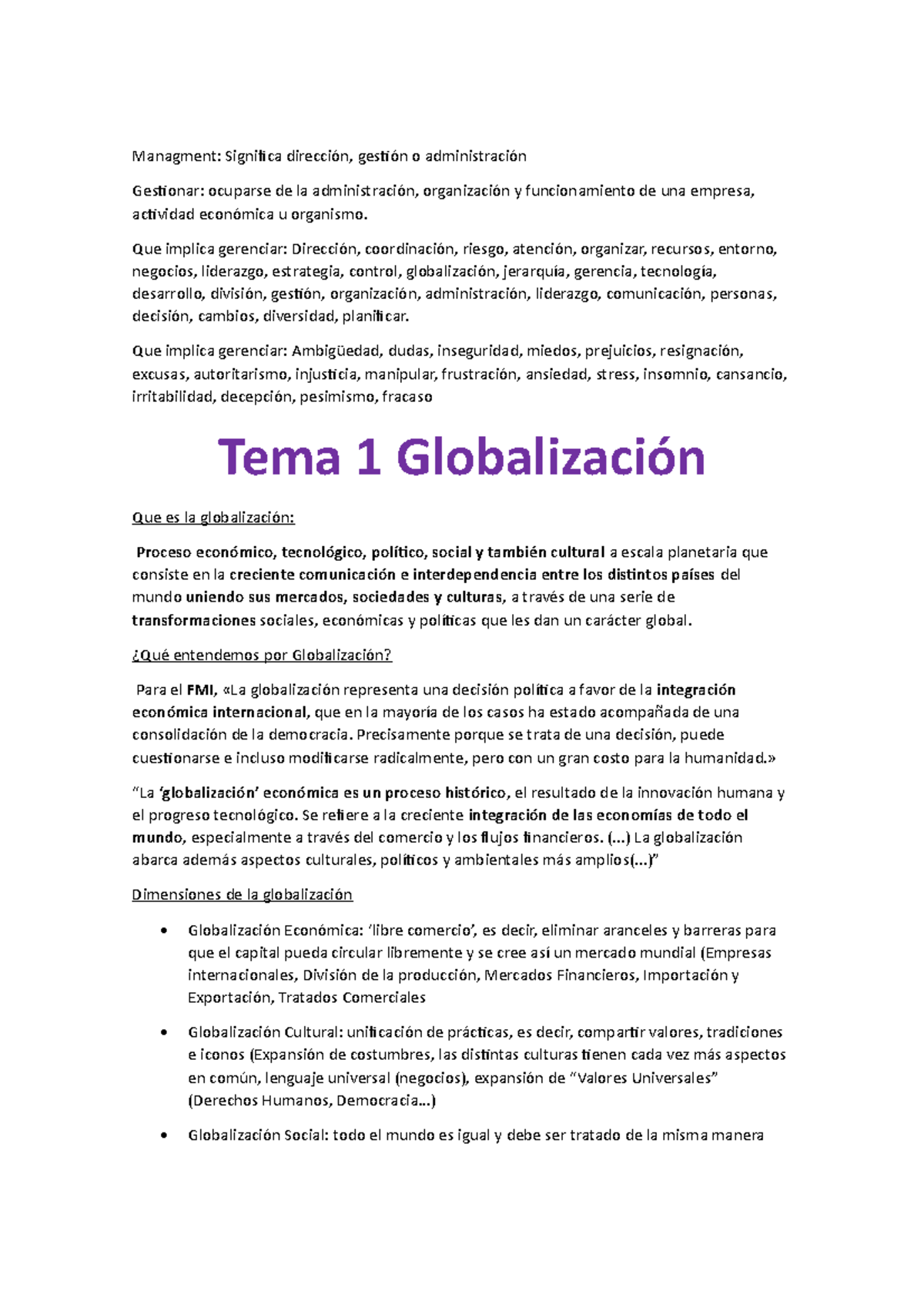 Resumen Management - Managment: Significa dirección, gestión o ...