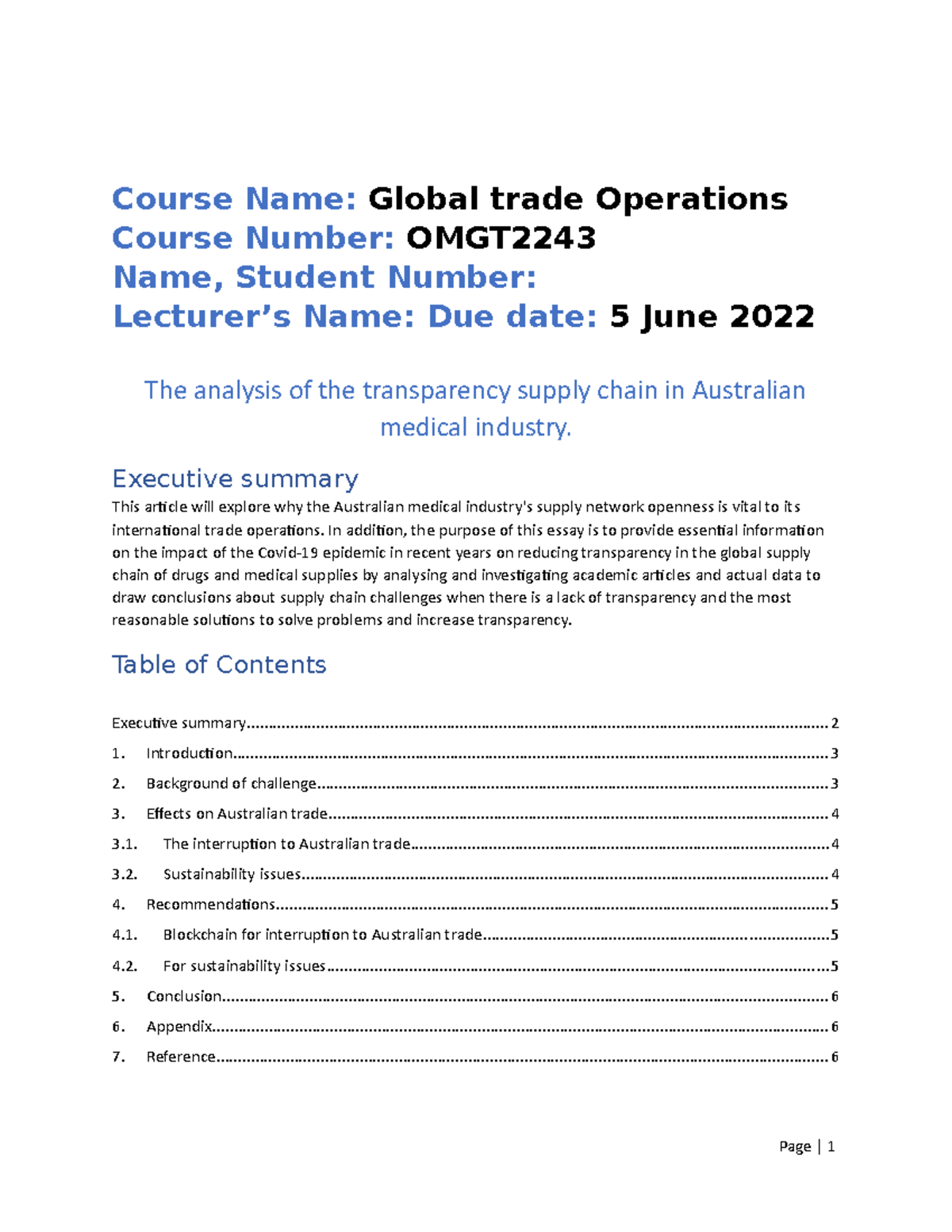 Global Trade Operation Asm3 - Course Name: Global trade Operations Course Number: OMGT Name ...