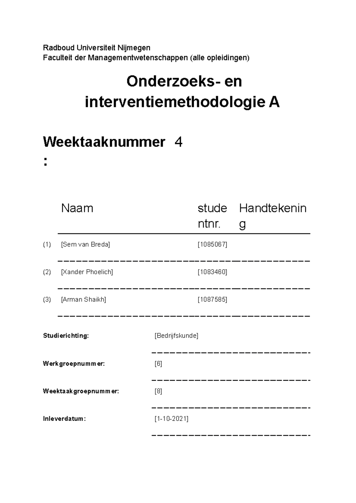 Weektaak 4 - Radboud Universiteit Nijmegen Faculteit der ...