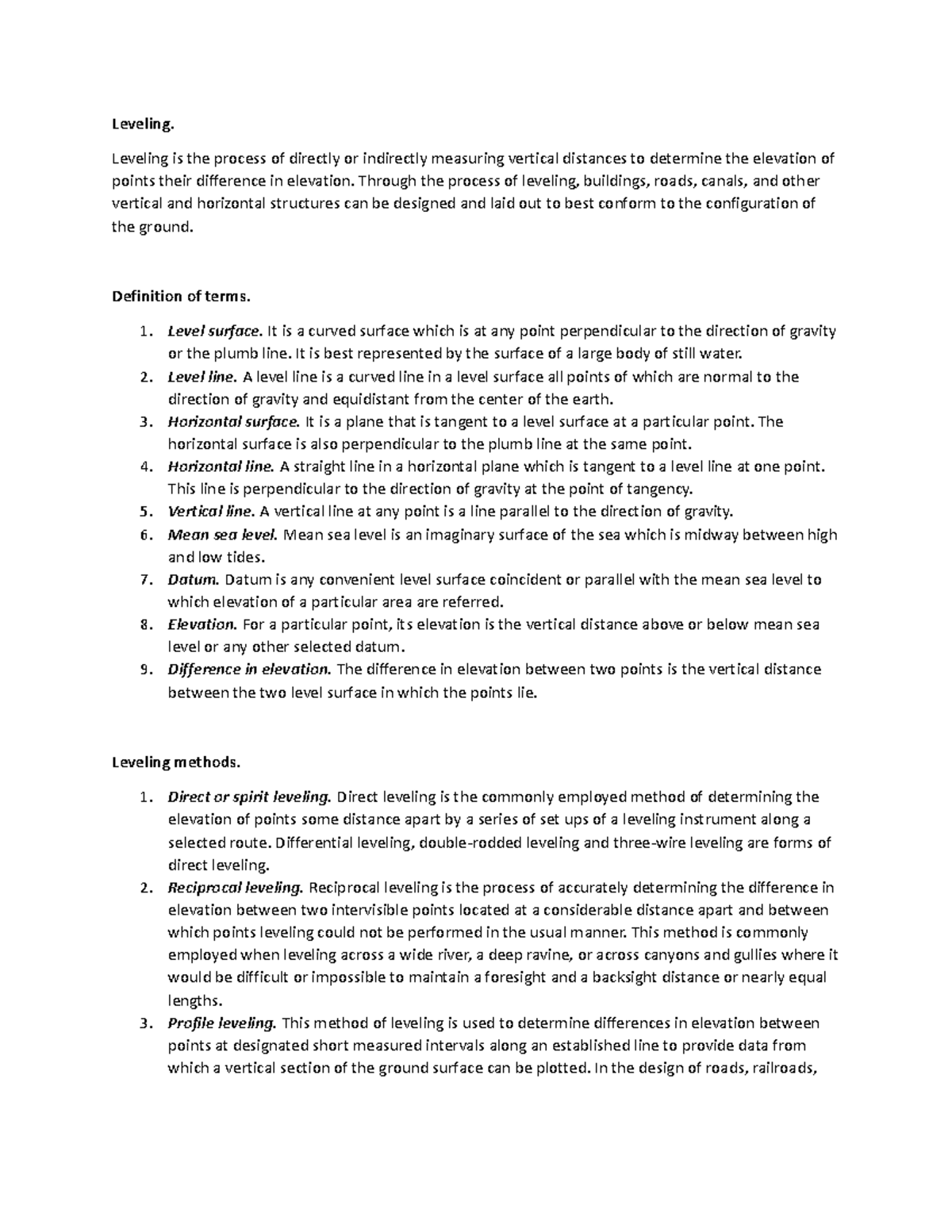 Leveling - Lecture notes on Fundamentals of Surveying - Leveling ...