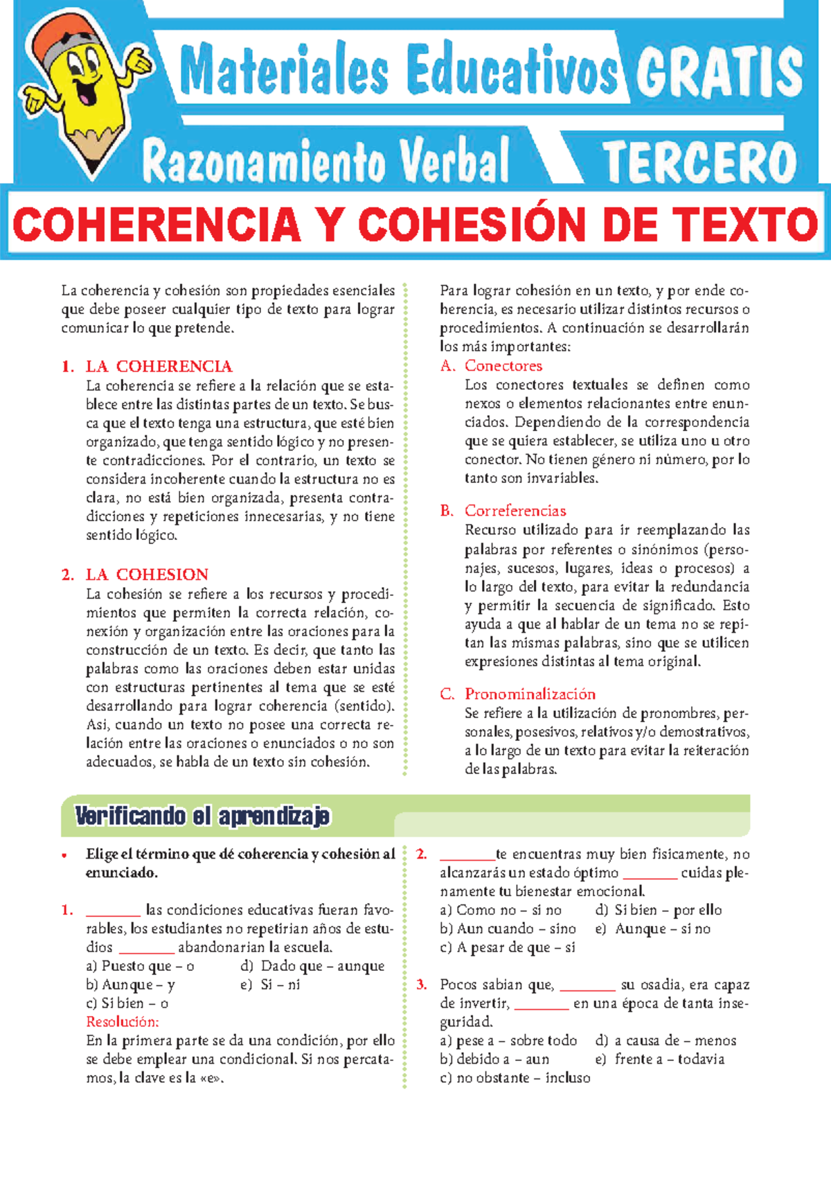 Actividades de Coherencia y Cohesión para Tercer Grado de Secundaria - La coherencia y cohesión ...