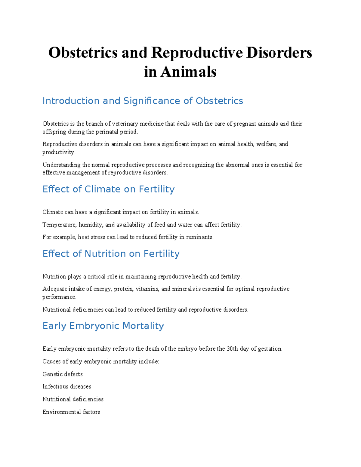 Obstetrics and Genital Diseases Course Outline - Obstetrics and ...
