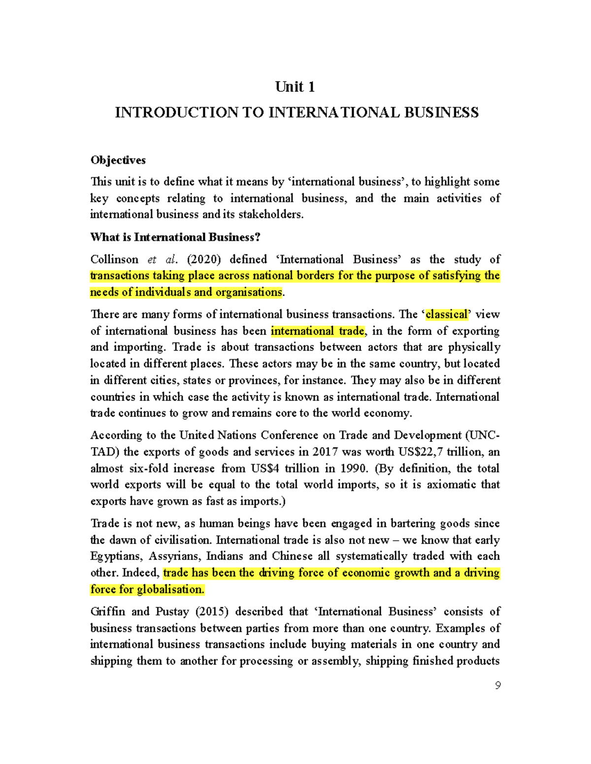 CB Unit 1 - CB Unit 1. - Unit 1 INTRODUCTION TO INTERNATIONAL BUSINESS Objectives This unit is ...