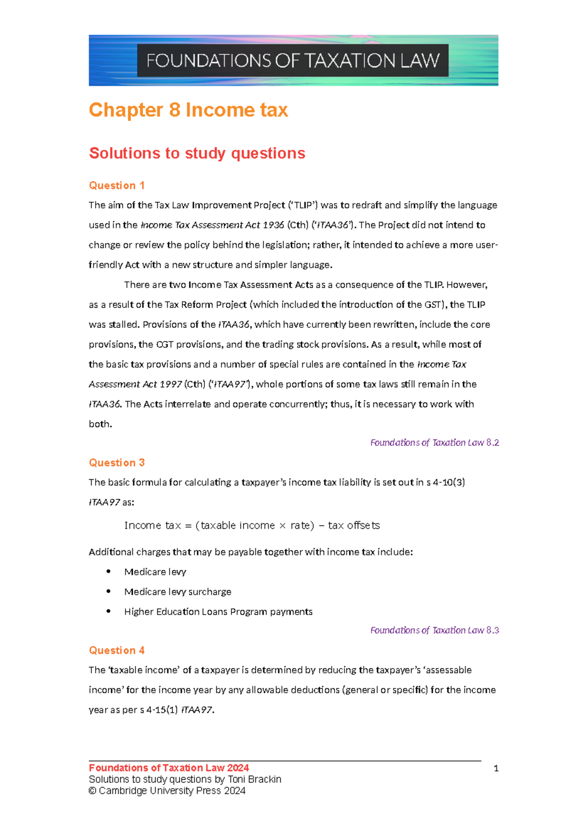 Week 02 Income Tax - Ans - Chapter 8 Income tax Solutions to study ...