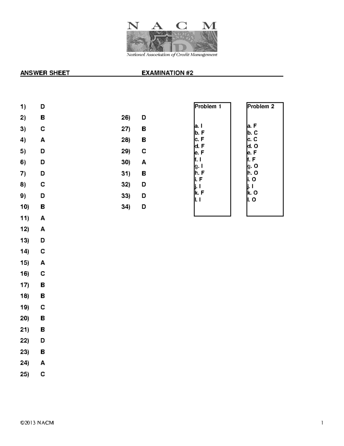 FSAI EXAM2 Solutions Fraser 10th - ANSWER SHEET EXAMINATION 1) D 2) B ...