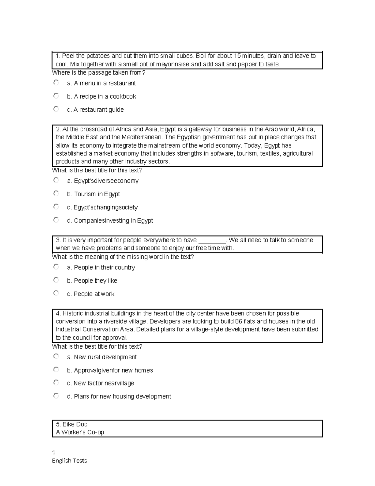 English Tests - Test inglés - 1. Peel the potatoes and cut them into ...