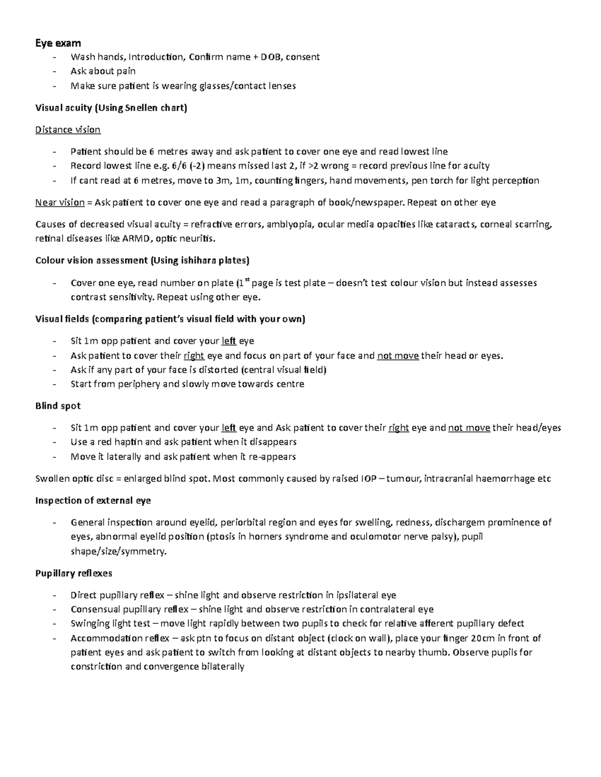 Eye exam - OSCE ophthalmology eye exam notes - NH6158 - Brighton - Studocu