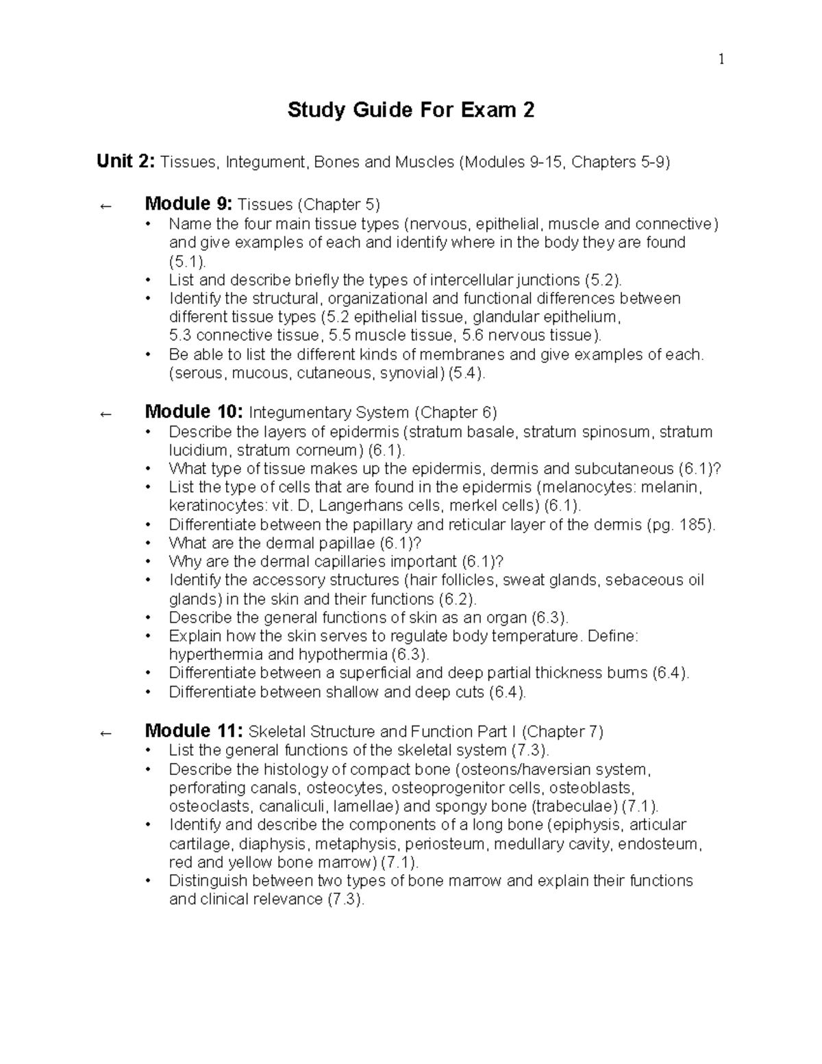 Bio111MM Exam2 Studyguide Sum21 - Study Guide For Exam 2 Unit 2: Tissues, Integument, Bones and ...