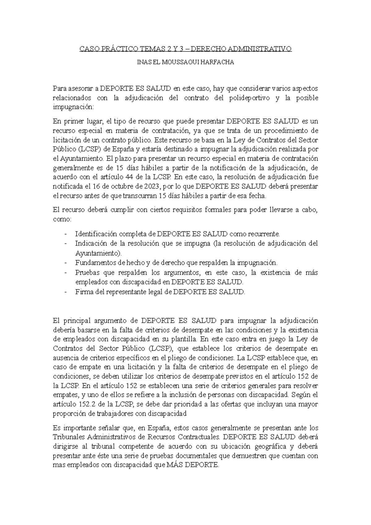 CASO Práctico Temas 2 Y 3 Admin - CASO PRÁCTICO TEMAS 2 Y 3 – DERECHO ADMINISTRATIVO INAS EL ...