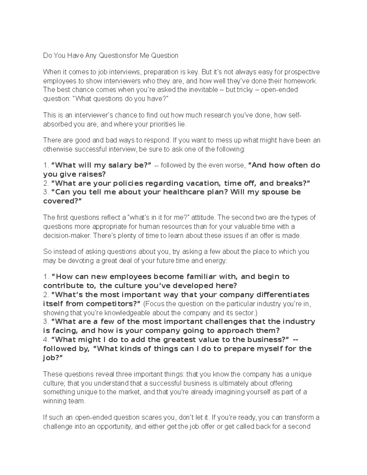 Do You Have Any Questionsfor Me Question - But it’s not always easy for ...