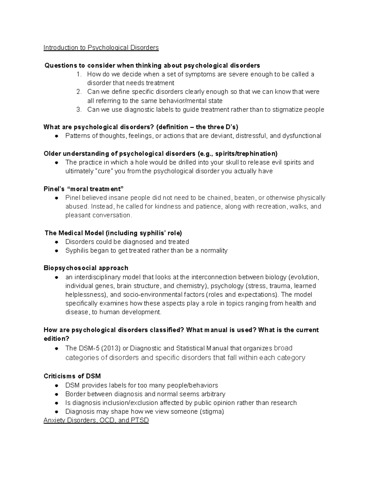 Psychology Course 111 - Introduction to Psychological Disorders ...