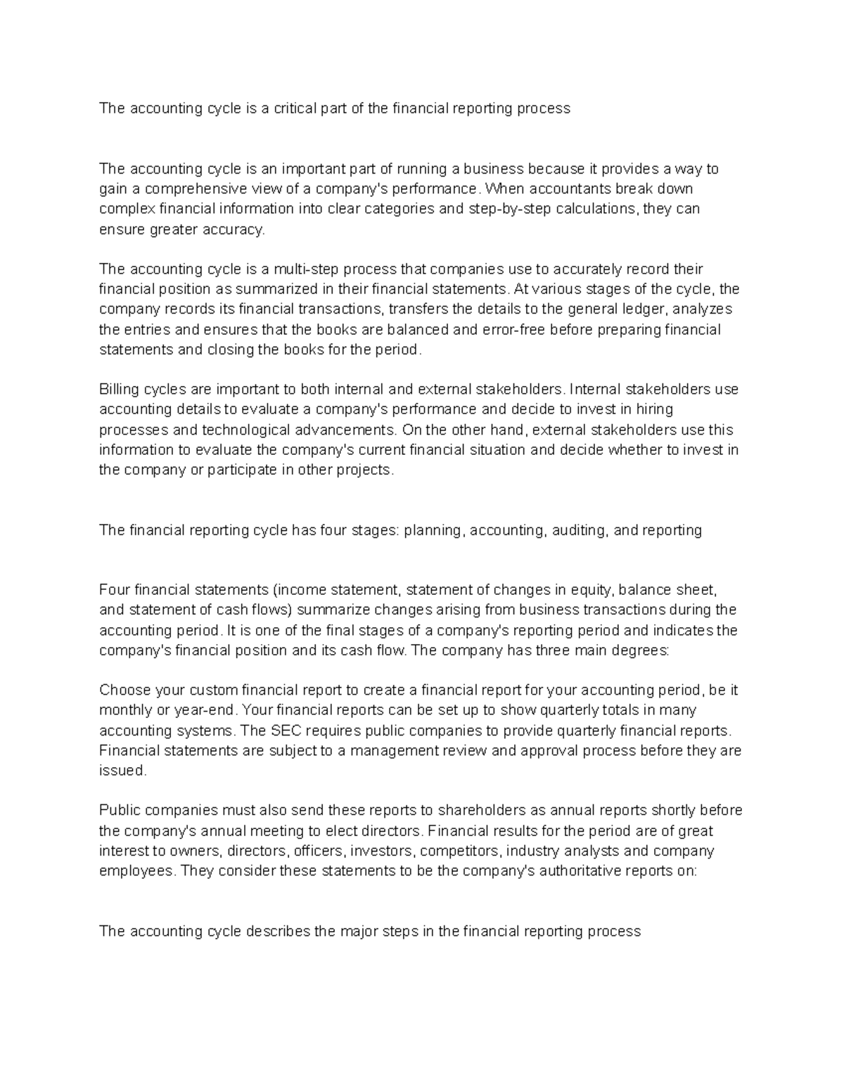 The accounting cycle is a critical part of the financial reporting ...