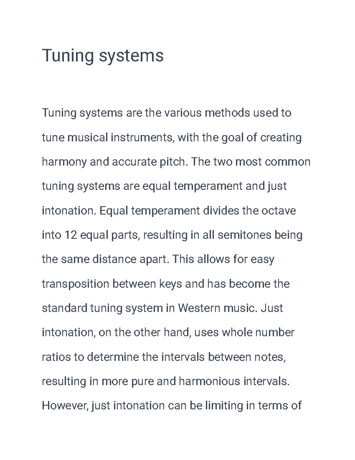 Tuining System - kind of summary of the topic - Tuning systems Tuning ...