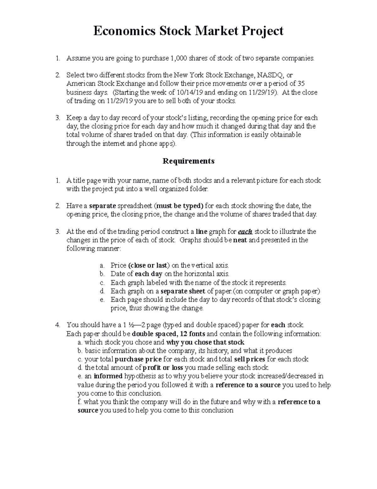 Economics Stock Market Projectcp - Assume you are going to purchase ...