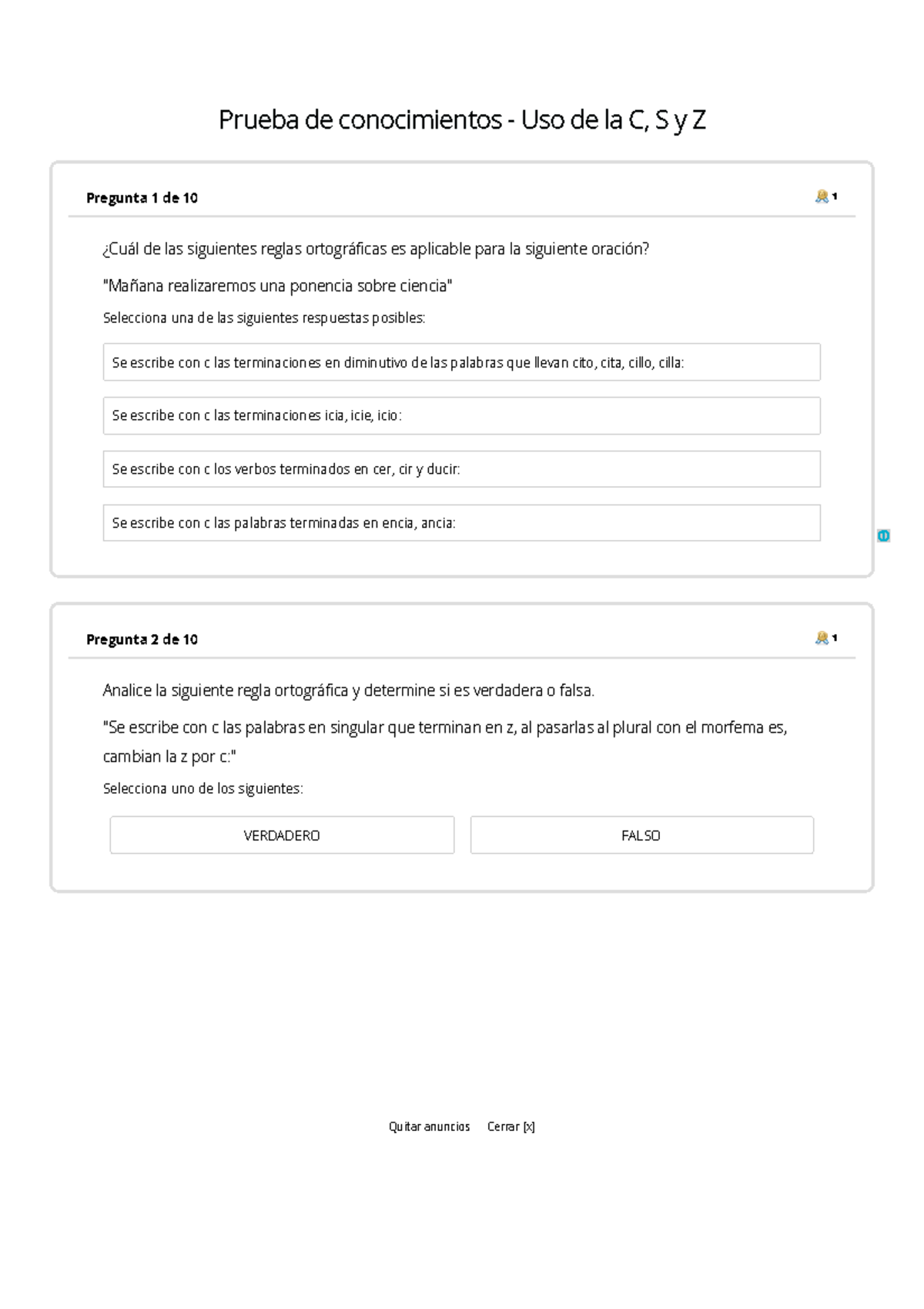 Uso de la C, S y Z - Es para la practica del uso de S,C y Z - Prueba de ...