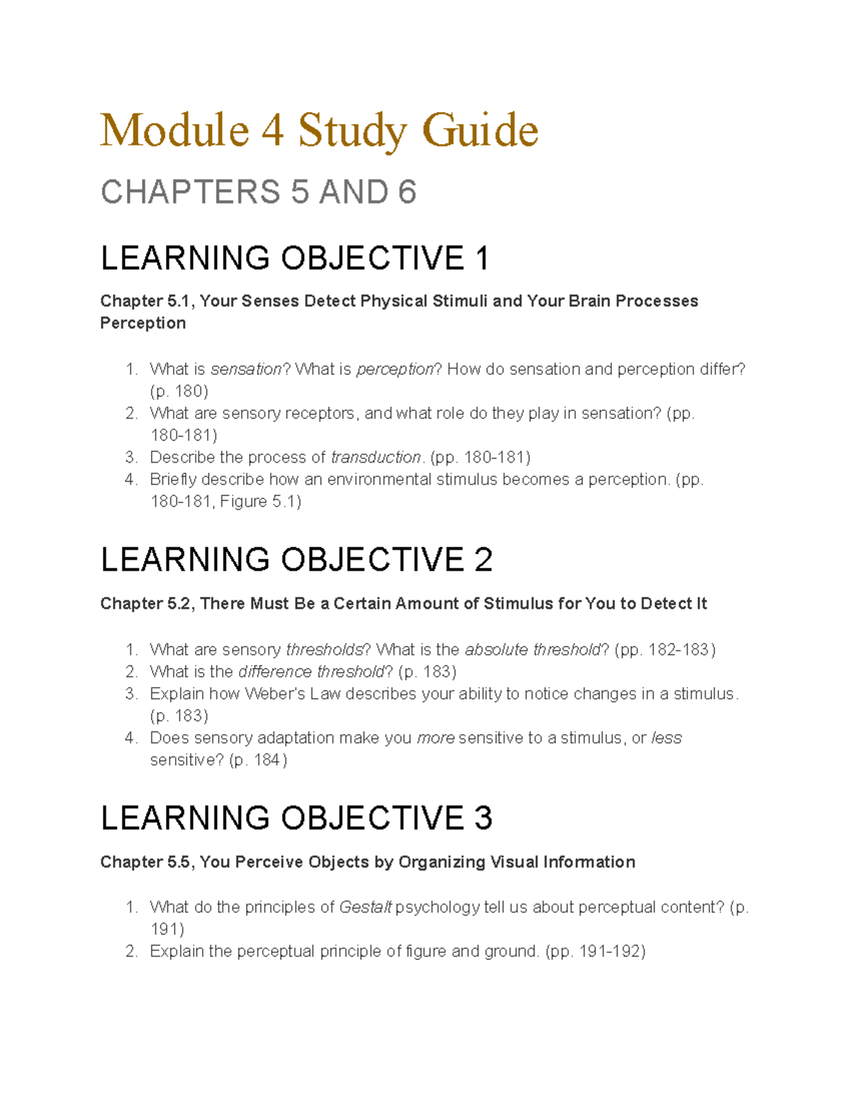Module 4 Study Guide - Module 4 Study Guide CHAPTERS 5 AND 6 LEARNING OBJECTIVE 1 Chapter 5 ...
