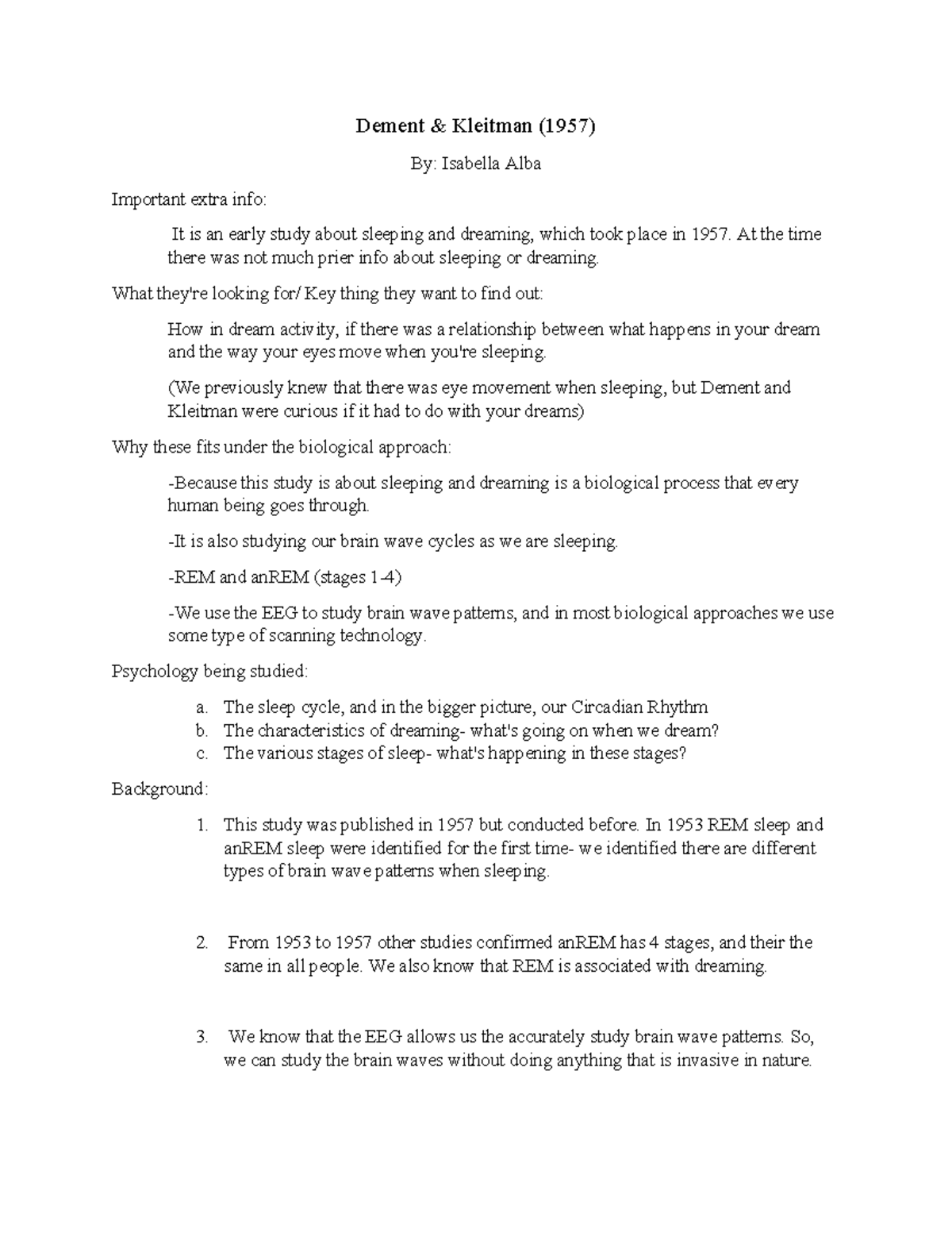 Dement & Kleitman By Isabella Alba - Dement & Kleitman (1957) By ...