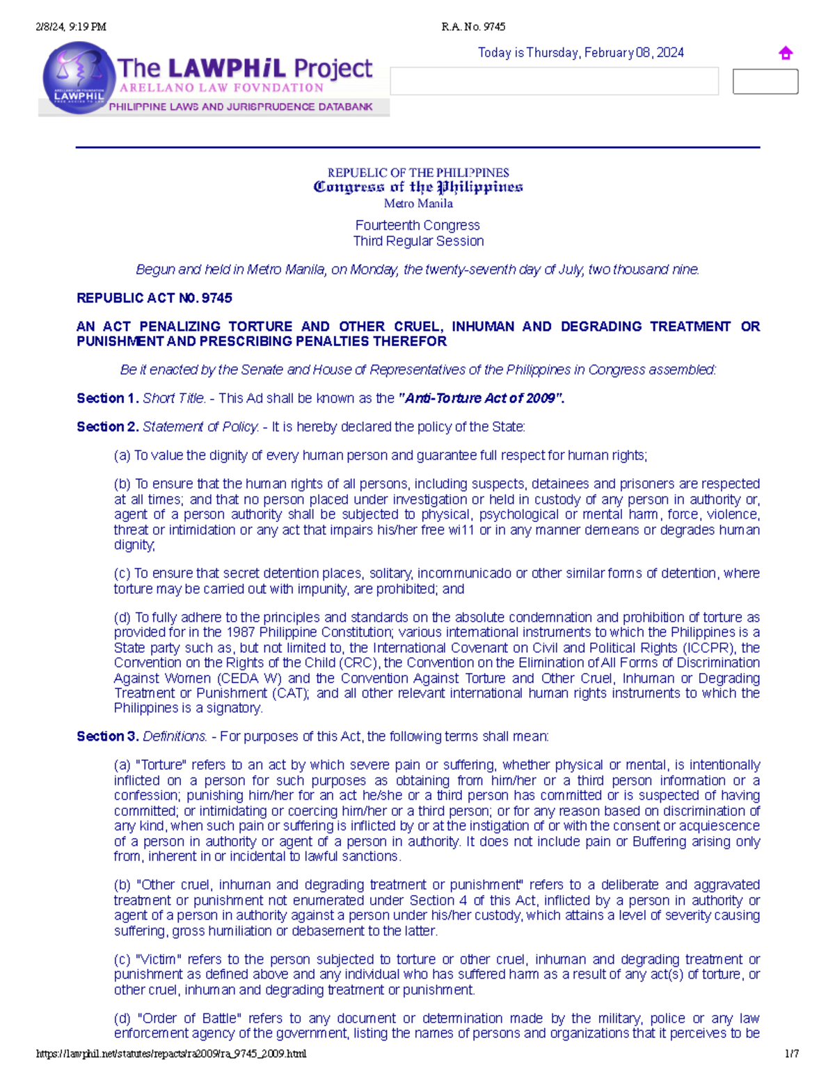 R.A. No. 9745 - RA 9745 - Today is Thursday, February 08, 2024 ...