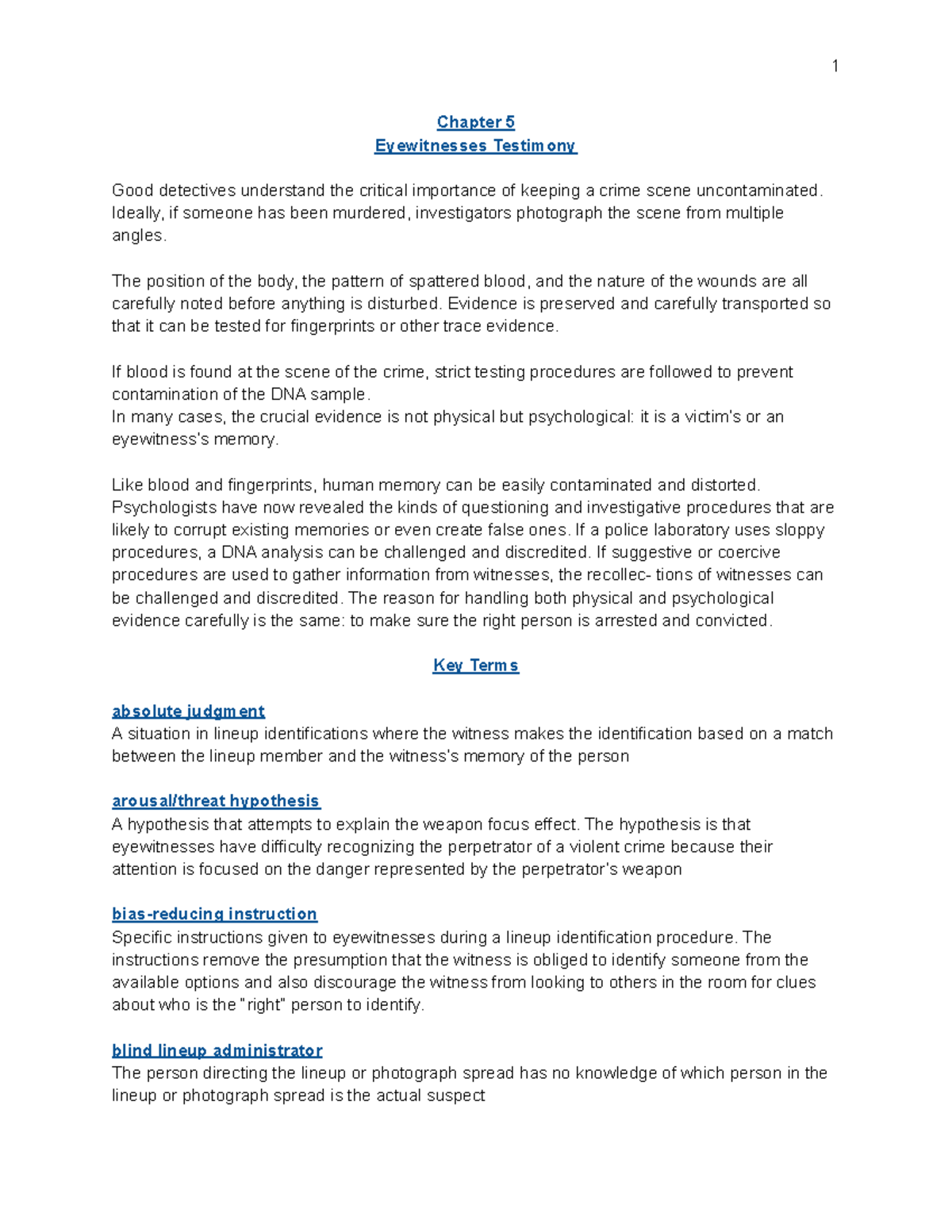 5 - Eyewitness - Chap summary - Chapter 5 Eyewitnesses Testimony Good ...