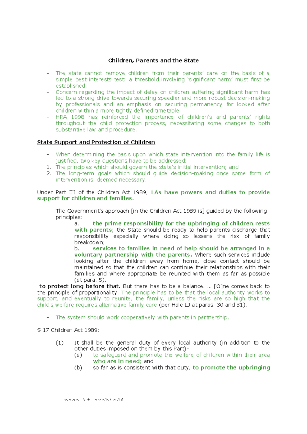Children, parents and the state Lecture Notes - Children, Parents and ...