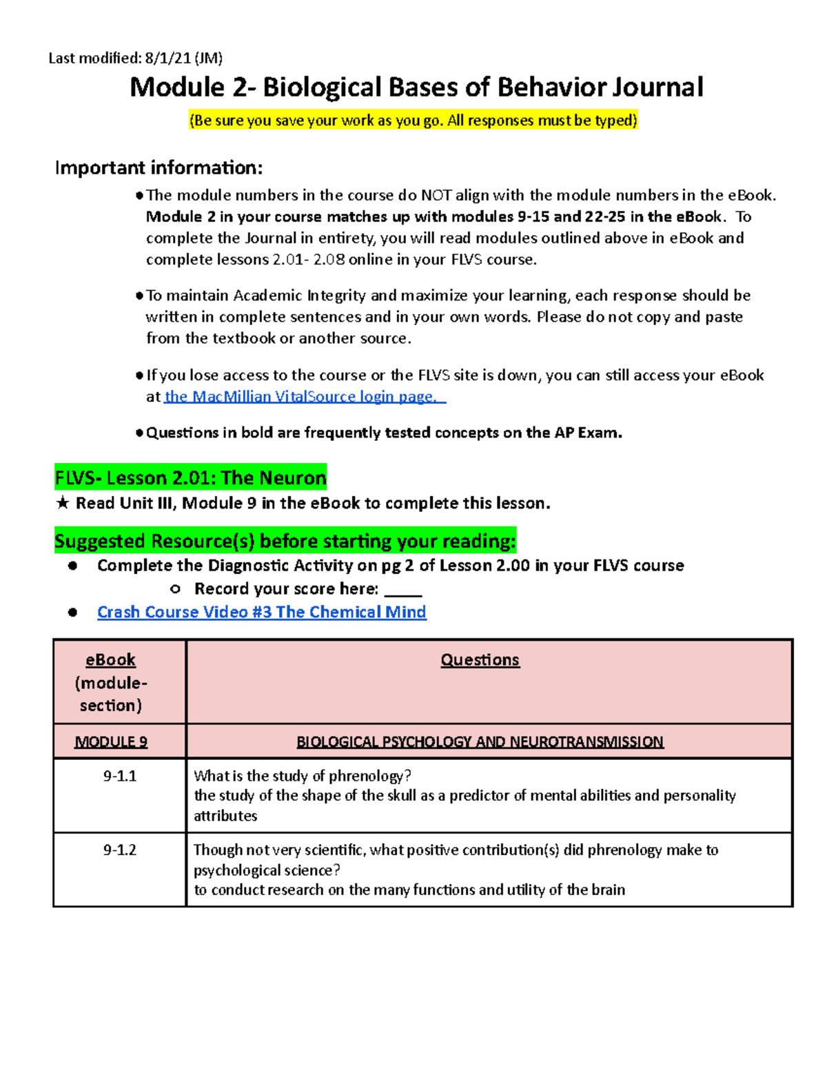 02.09 Biological Bases of Psychology Journal - Module 2- Biological ...
