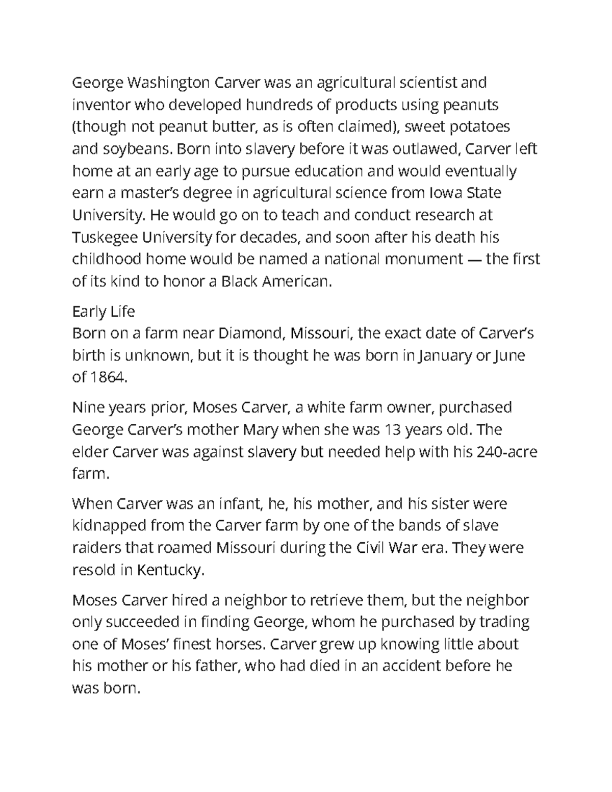 George Washington Carver Notes - George Washington Carver was an ...