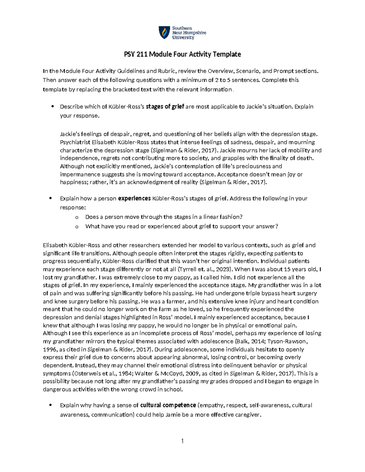 PSY 211 Module Four Activity Template - Then answer each of the ...